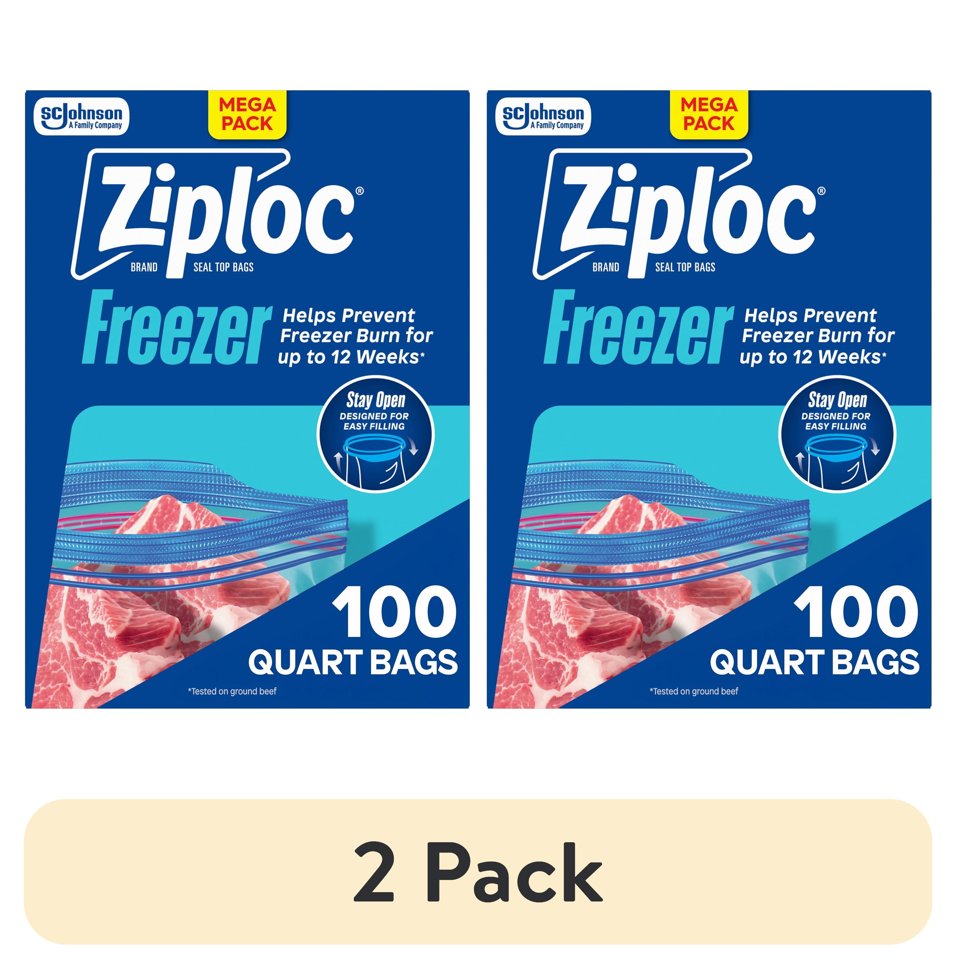 (2 pack) Ziploc Freezer Quart Bag, School Supplies, Stay Open Design, Grip 'n Seal Technology ...