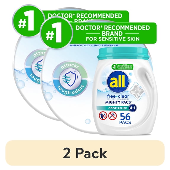 (2 pack) all Free Clear Mighty Pacs Odor Relief, 56 Count - Walmart.com