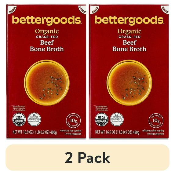 (2 pack) bettergoods Organic Grass Fed Beef Bone Broth, 16.9 oz Carton ...