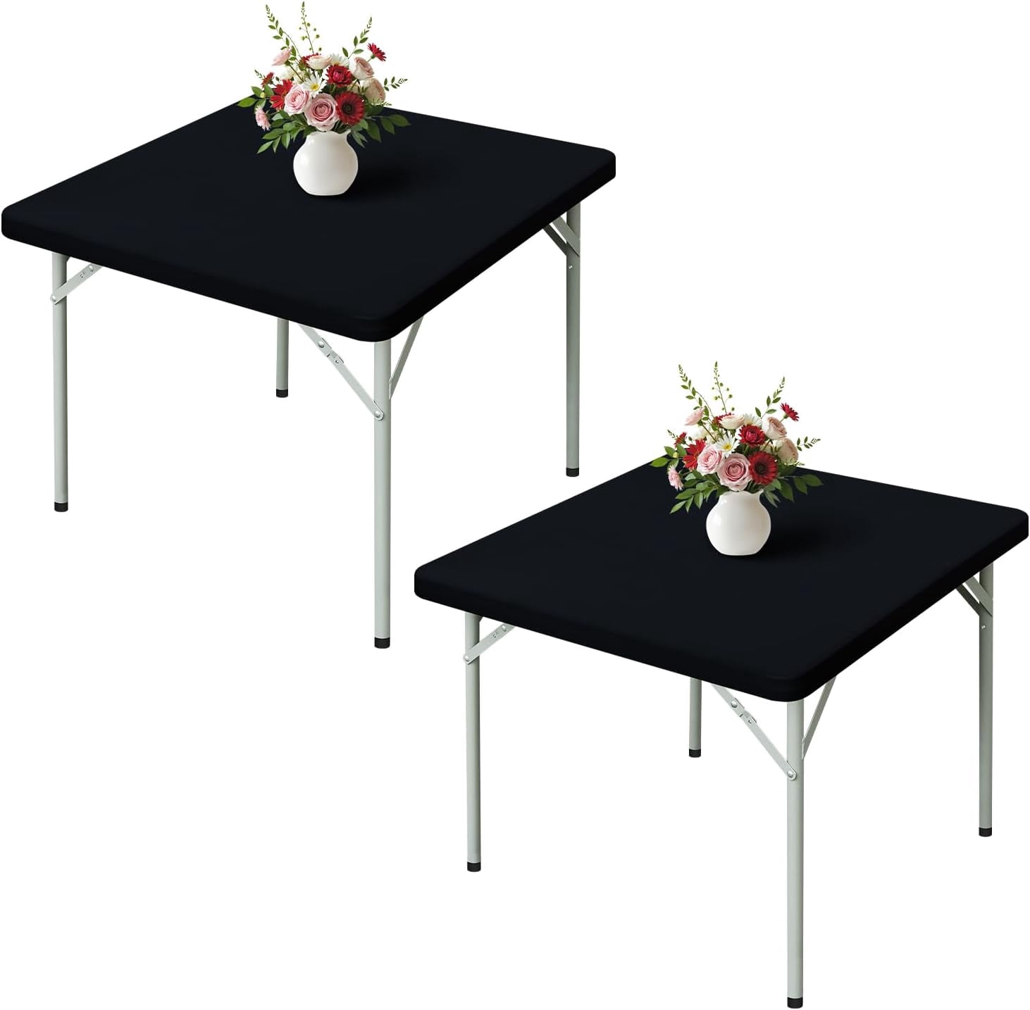 **2 pack black fitted tablecloth 34x34 inch square elastic edges table ...