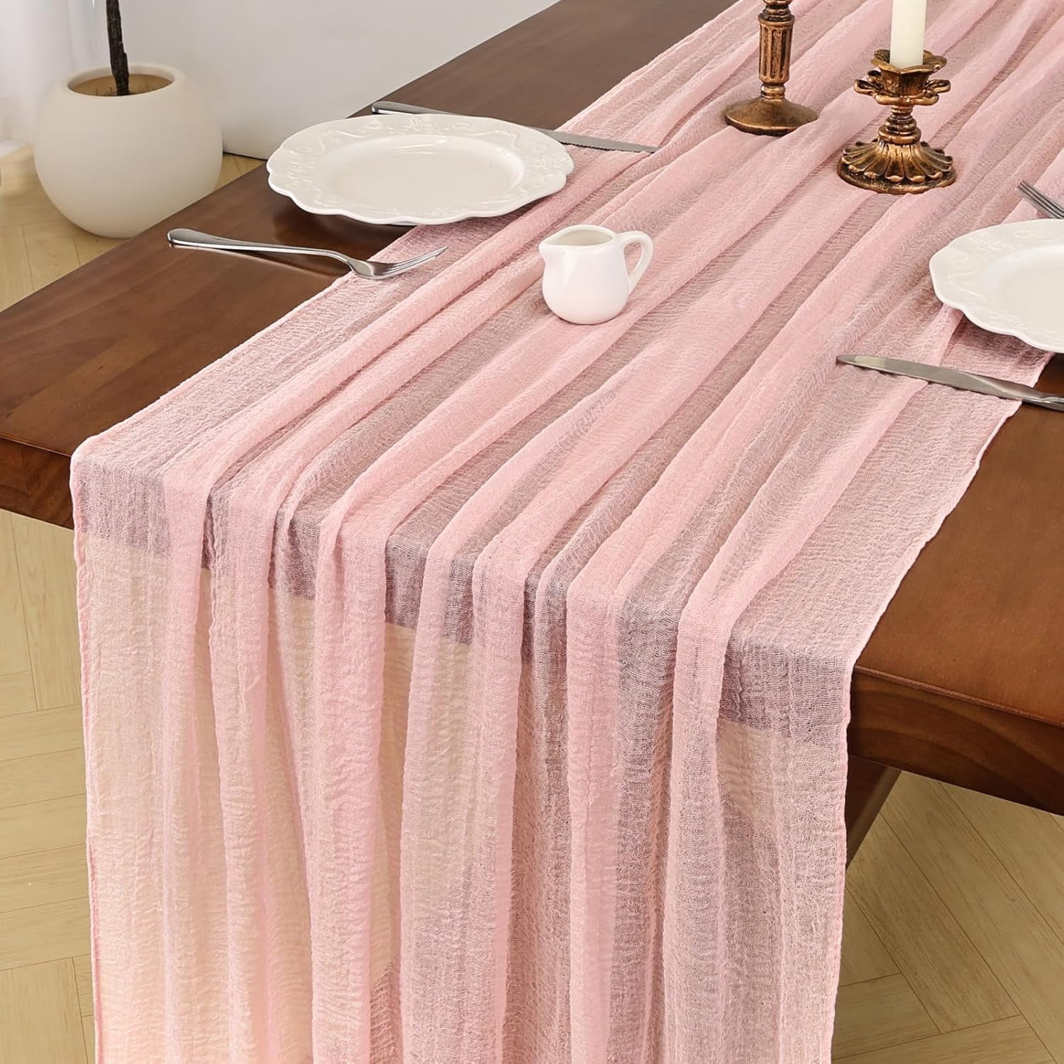 2 pack blush pink summer cheesecloth table runner 120 inch rustic boho ...