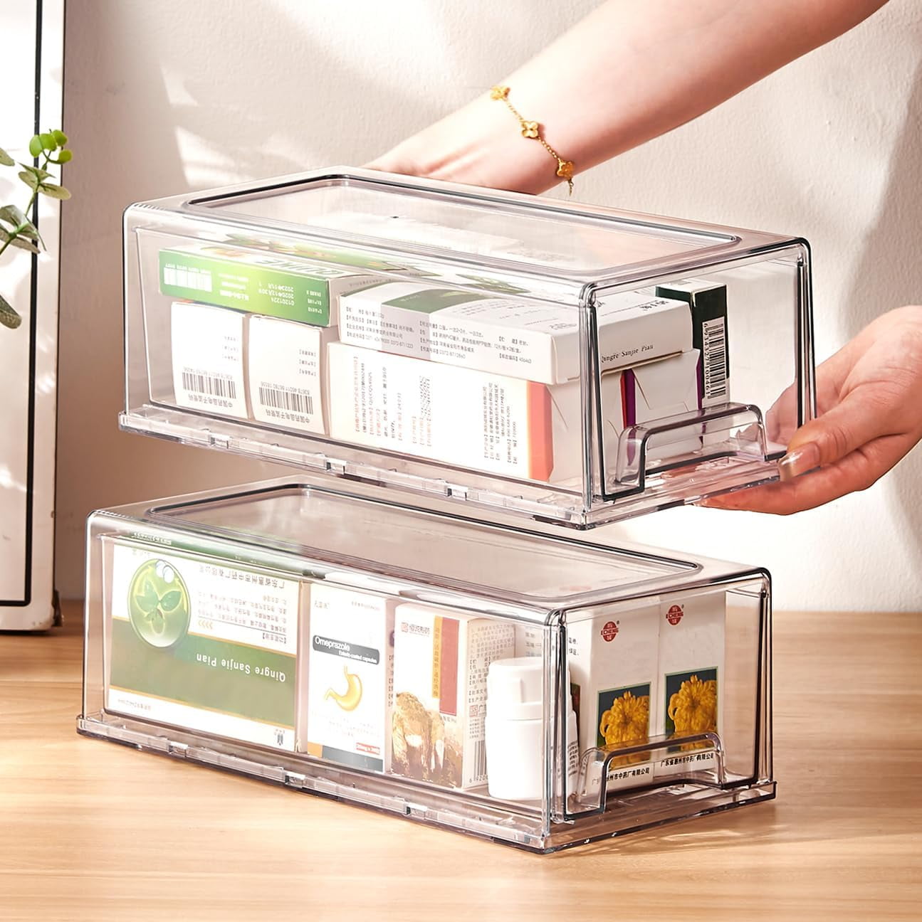 2 pack clear Drawer-Type Plastic Storage Box Bins Organizer，Medicine ...