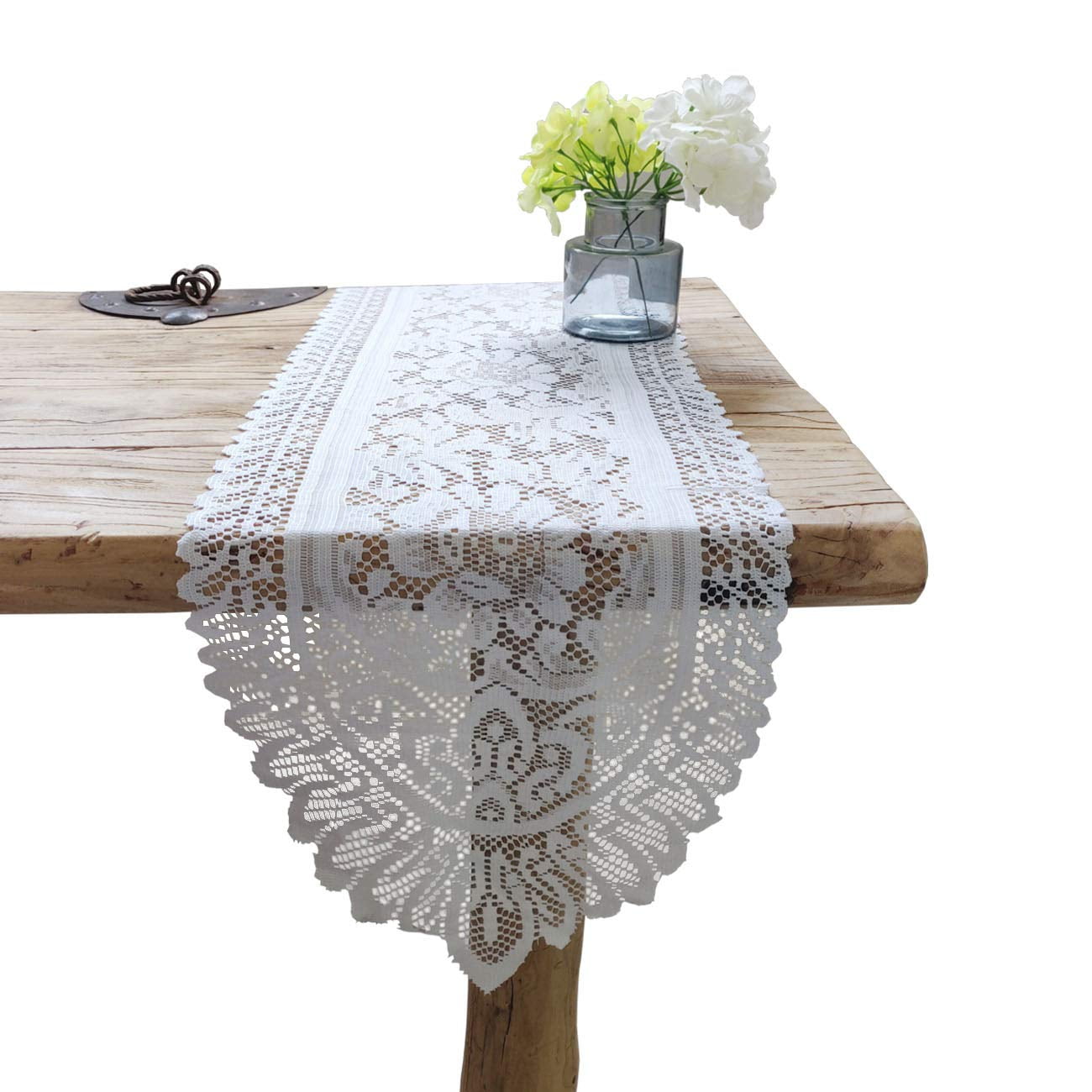 2 pack cotton crochet lace table runners, vintage rectangular dresser ...