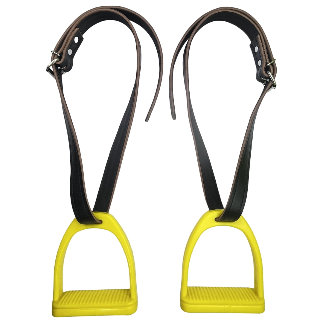 2-pack cowhide stirrup straps + yellow safety stirrups, genuine leather ...