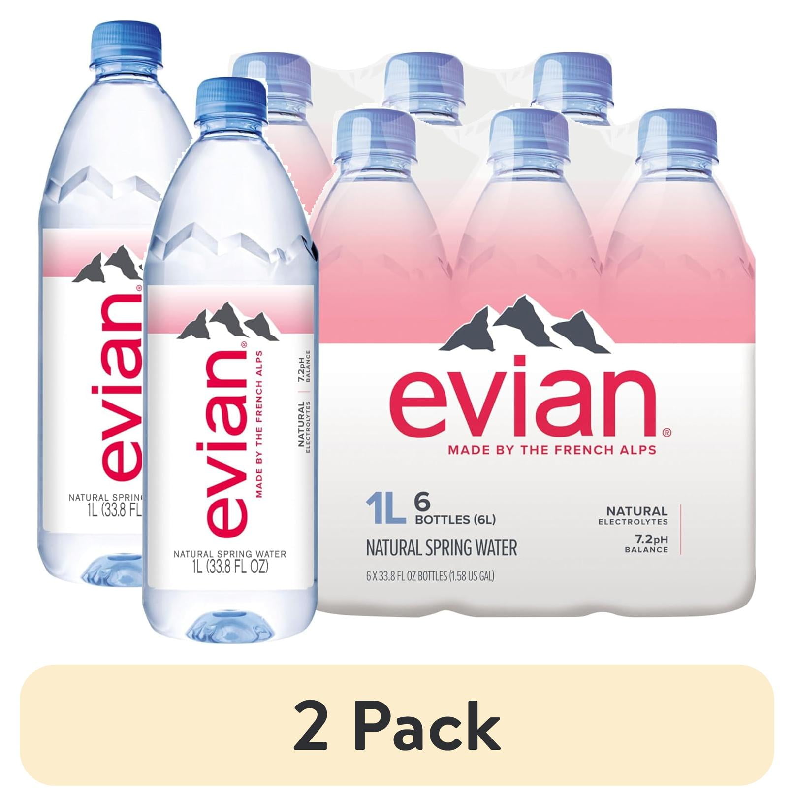 (2 pack) evian Natural Spring Drinking Water, 1 L, 6 Pack Bottles ...