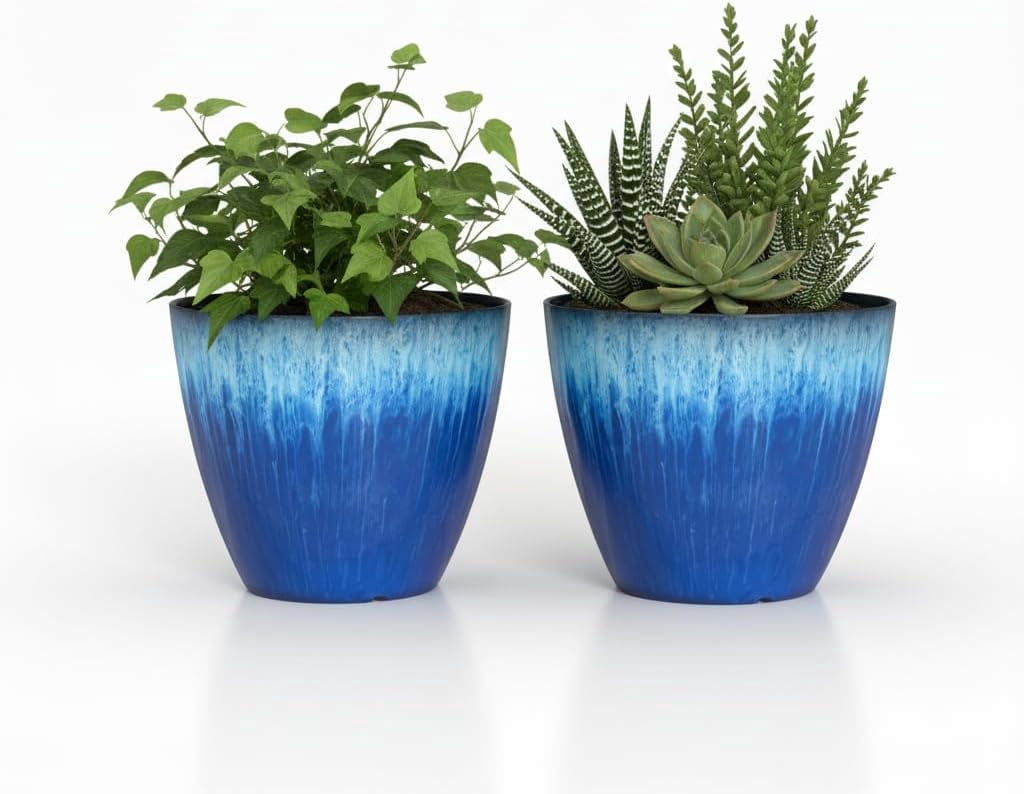 2-pack flowerpot with drainage holes, plastic plant pot, 8-inch modern ...