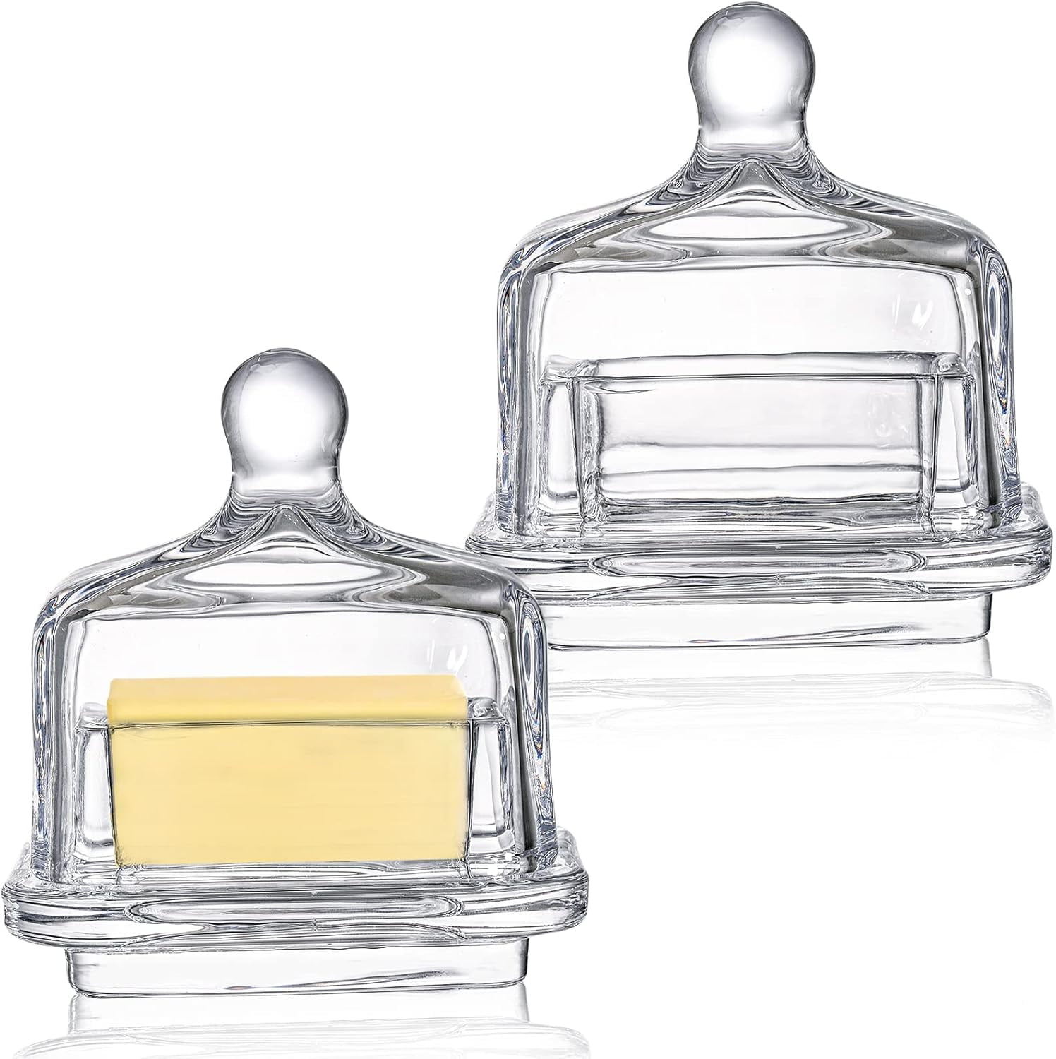 2 Pack Glass Butter Dishes with Lids, Mini Butter Keeper Containers ...
