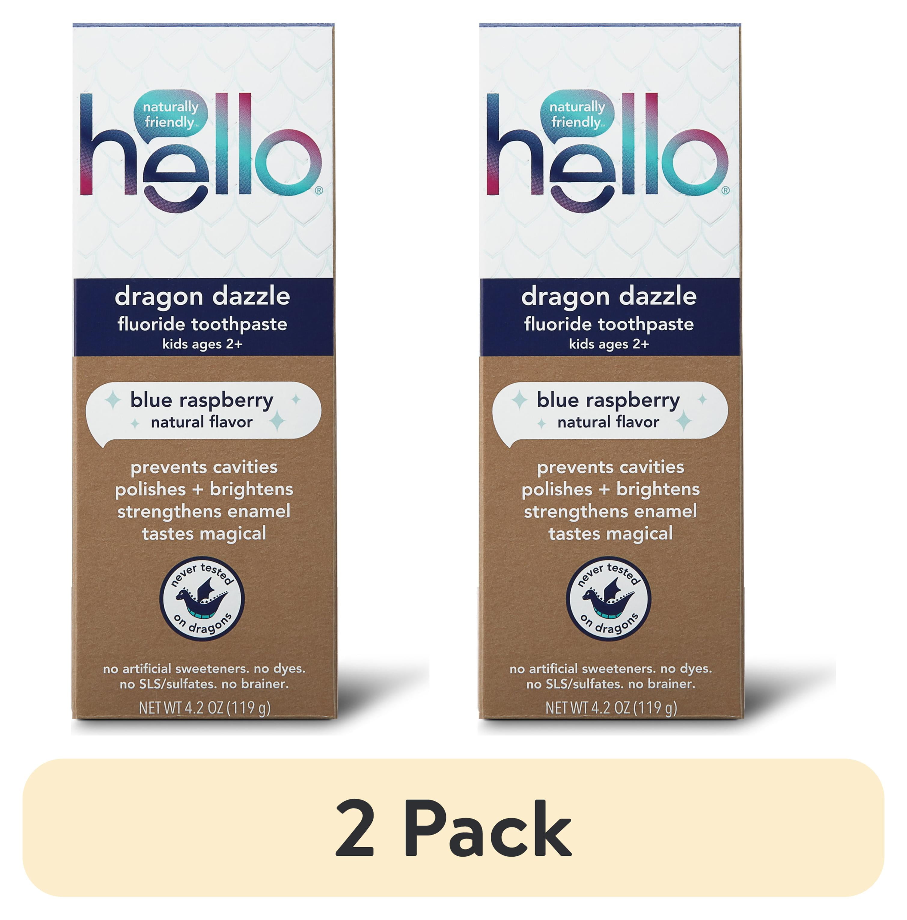 (2 pack) hello Dragon Dazzle Kids Toothpaste with Fluoride, Blue ...