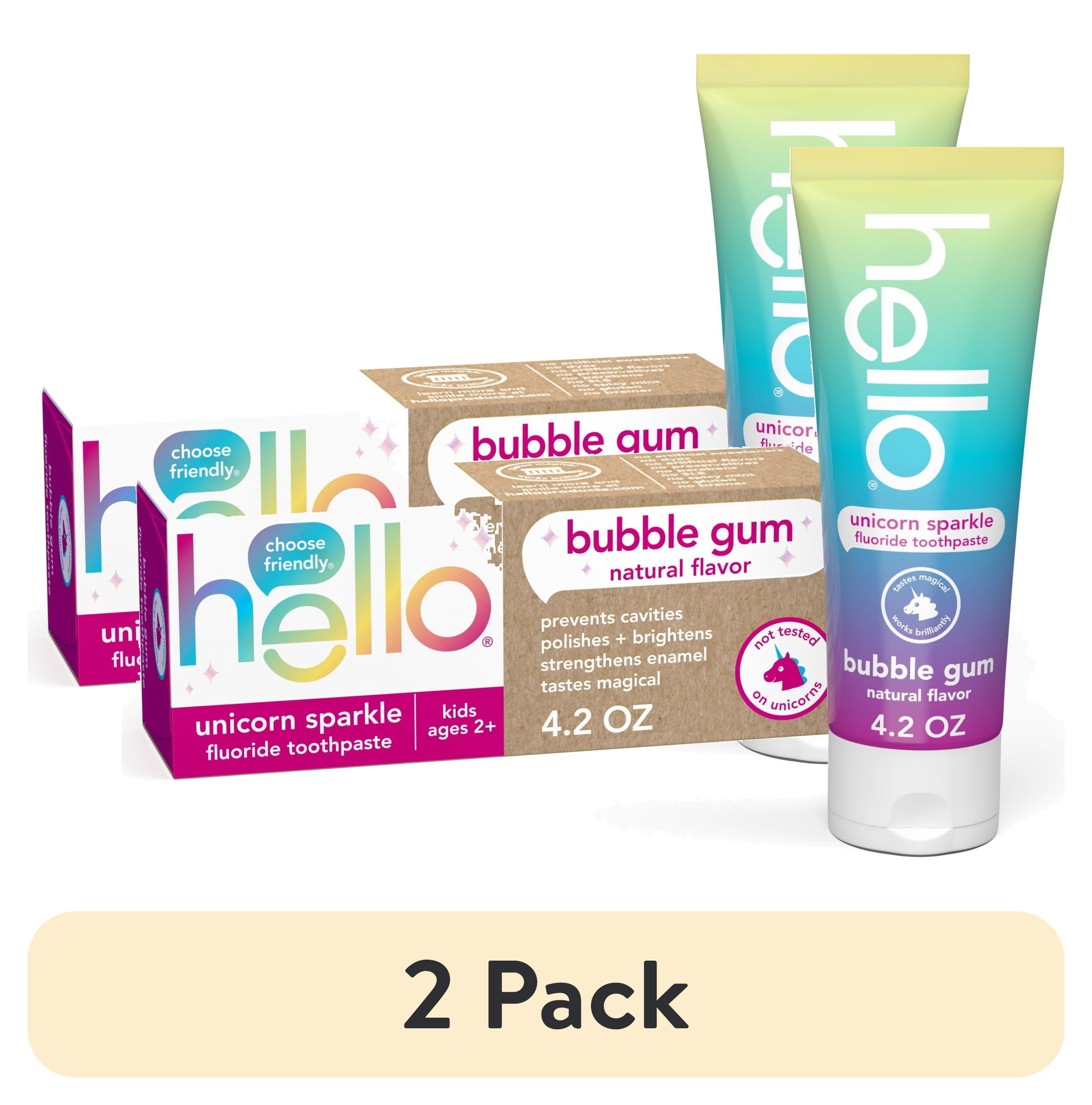 (2 pack) hello Unicorn Sparkle Kids Toothpaste with Fluoride, Bubble ...