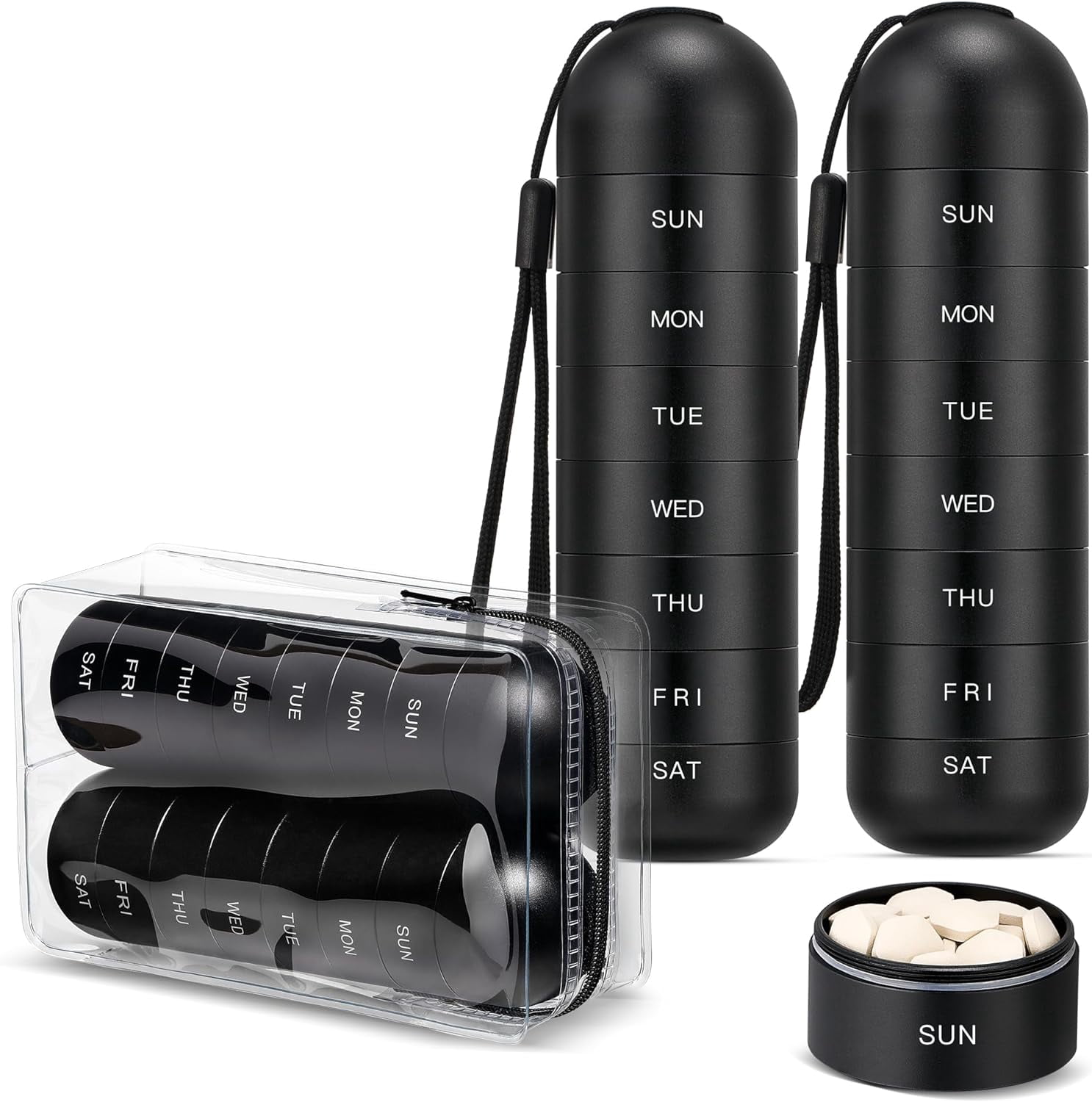 [2 pack] metal travel pill organizer, portable waterproof weekly pill ...