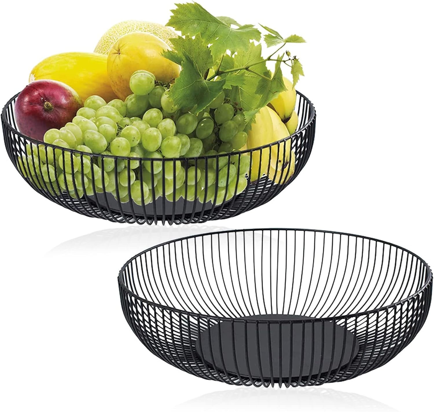 **2 pack metal wire fruit basket- 11 inches black kitchen countertop ...