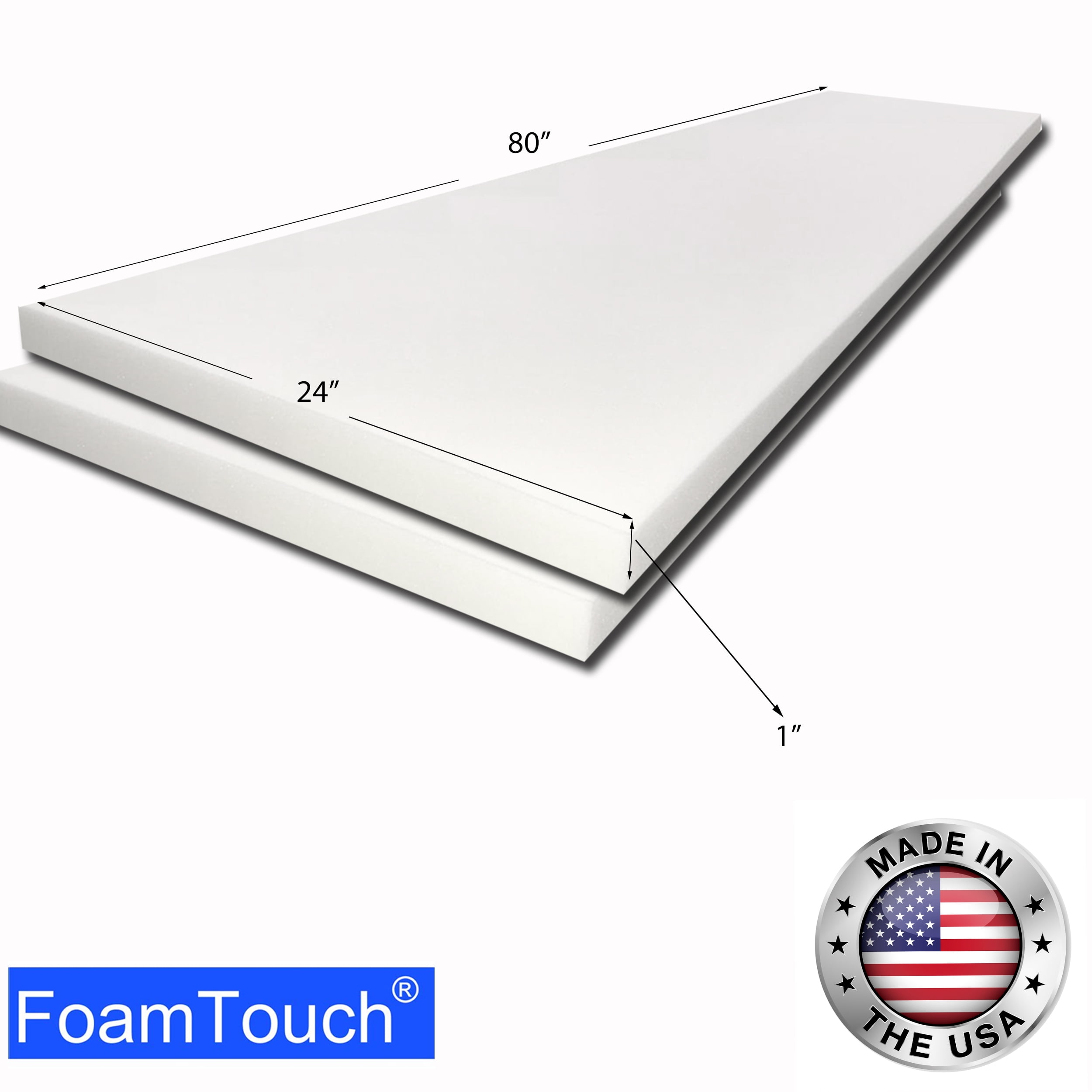 2 pack of FoamTouch High Density 1" Height x 24" Width x 80" Length ...