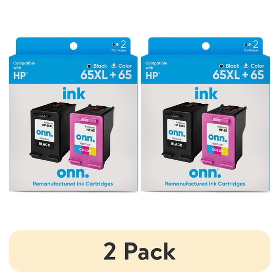 (2 pack) onn HP 65XL/65 Inkjet Printer Cartridges, High Yield Black ...