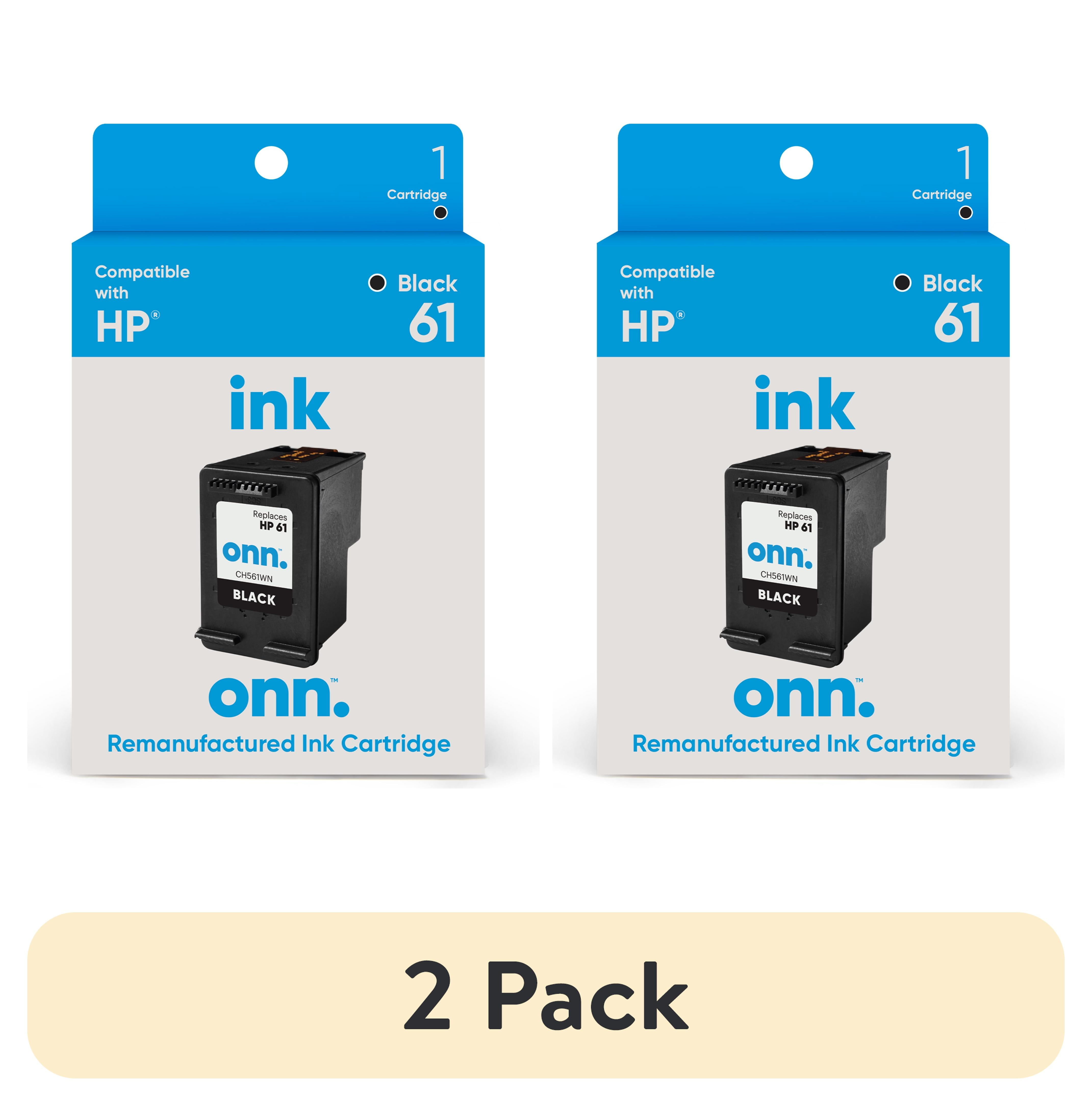 (2 pack) onn HP 61 Printer Ink Cartridge, Black (Remanufactured ...