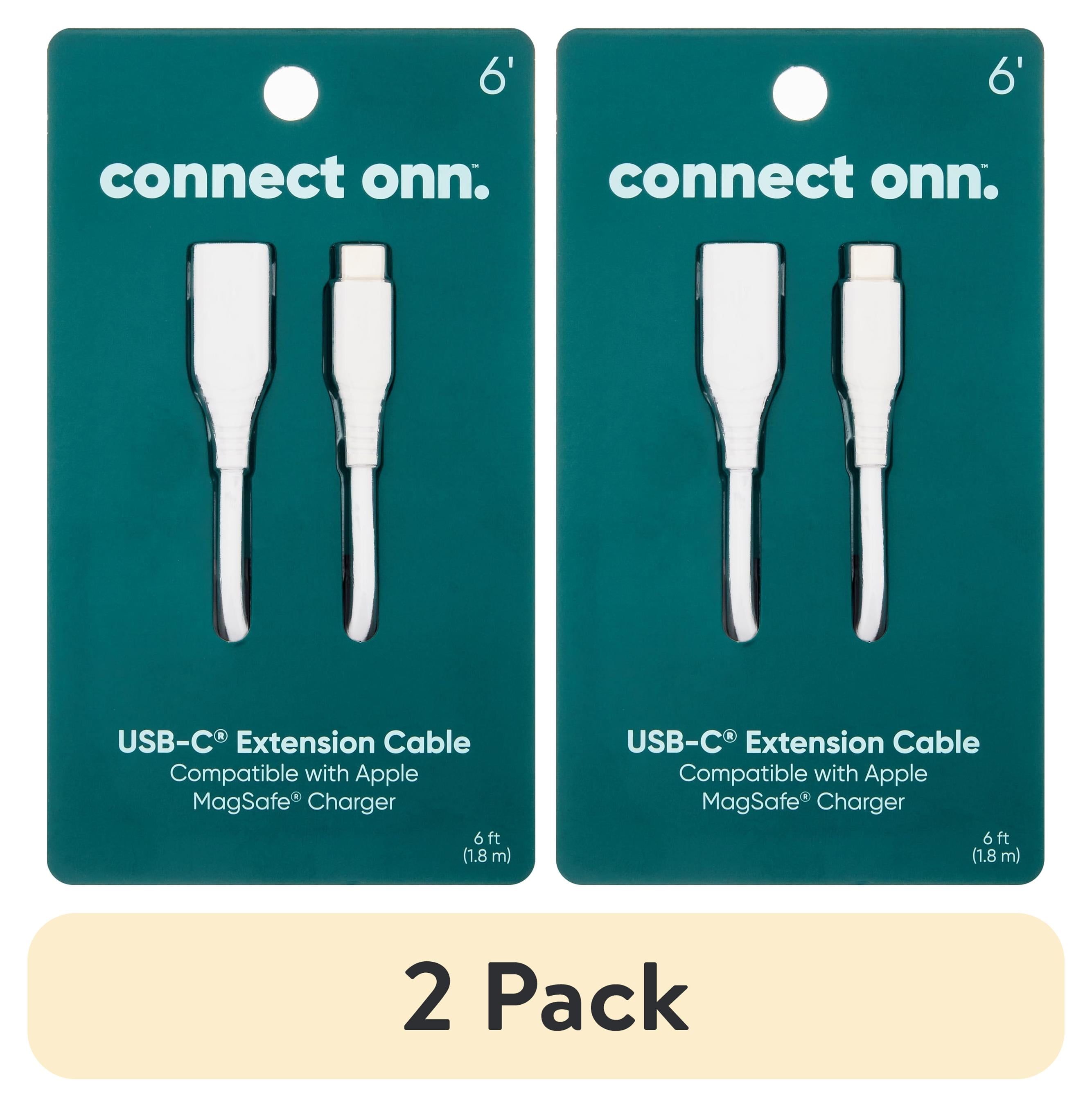 (2 pack) onn 6ft USB-C Female to USB-C Male Extension Cable, White ...