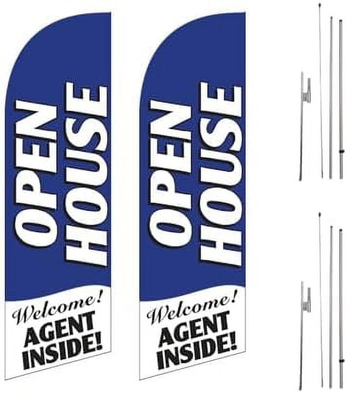 2-pack open house (blue) 6ft feather banner flag with 8ft kits ...