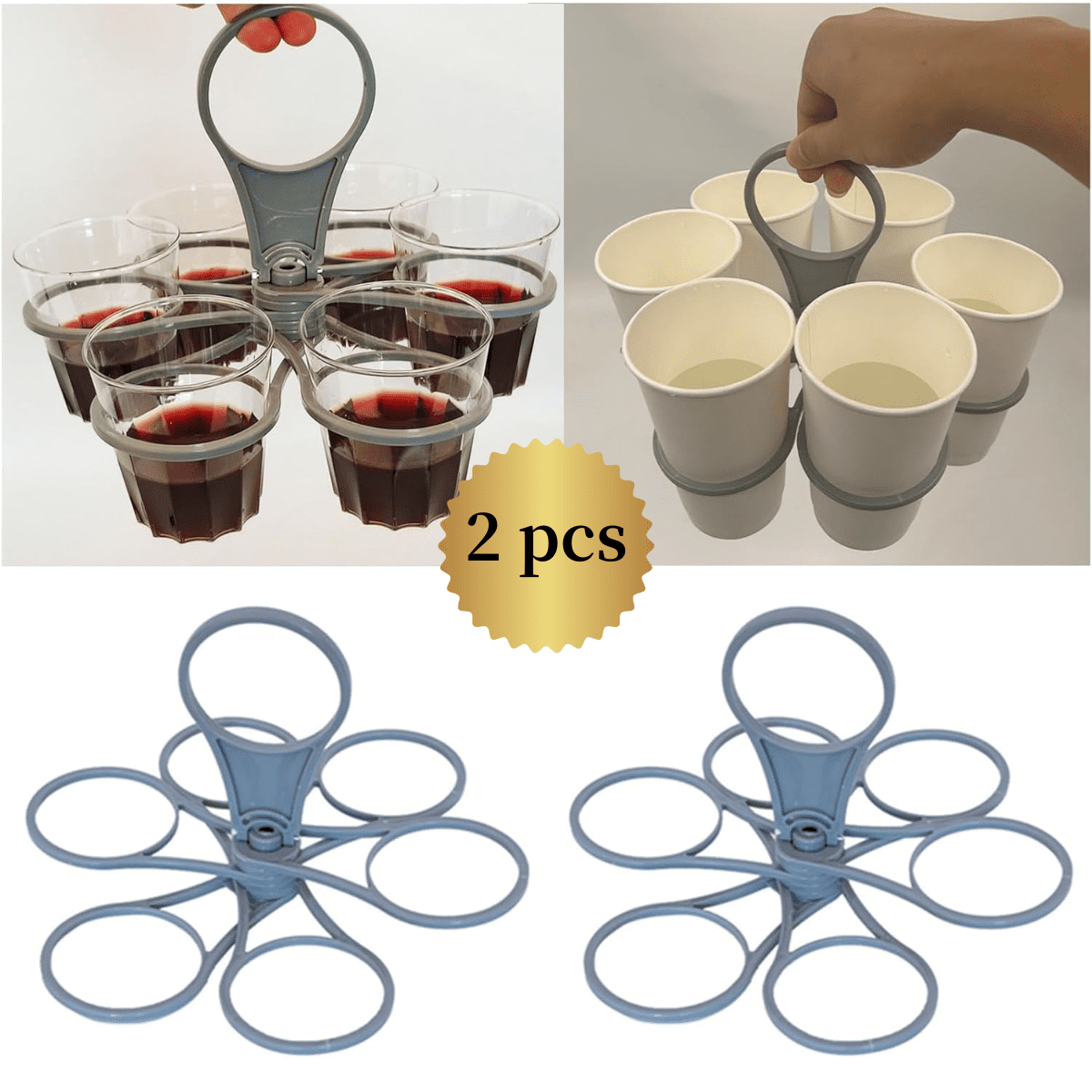 2-pack plastic multi-cup holder, foldable cup holder, 6-compartment ...