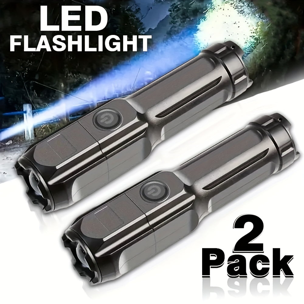 2-pack rechargeable LED flashlights, zoomable handheld torch with ...