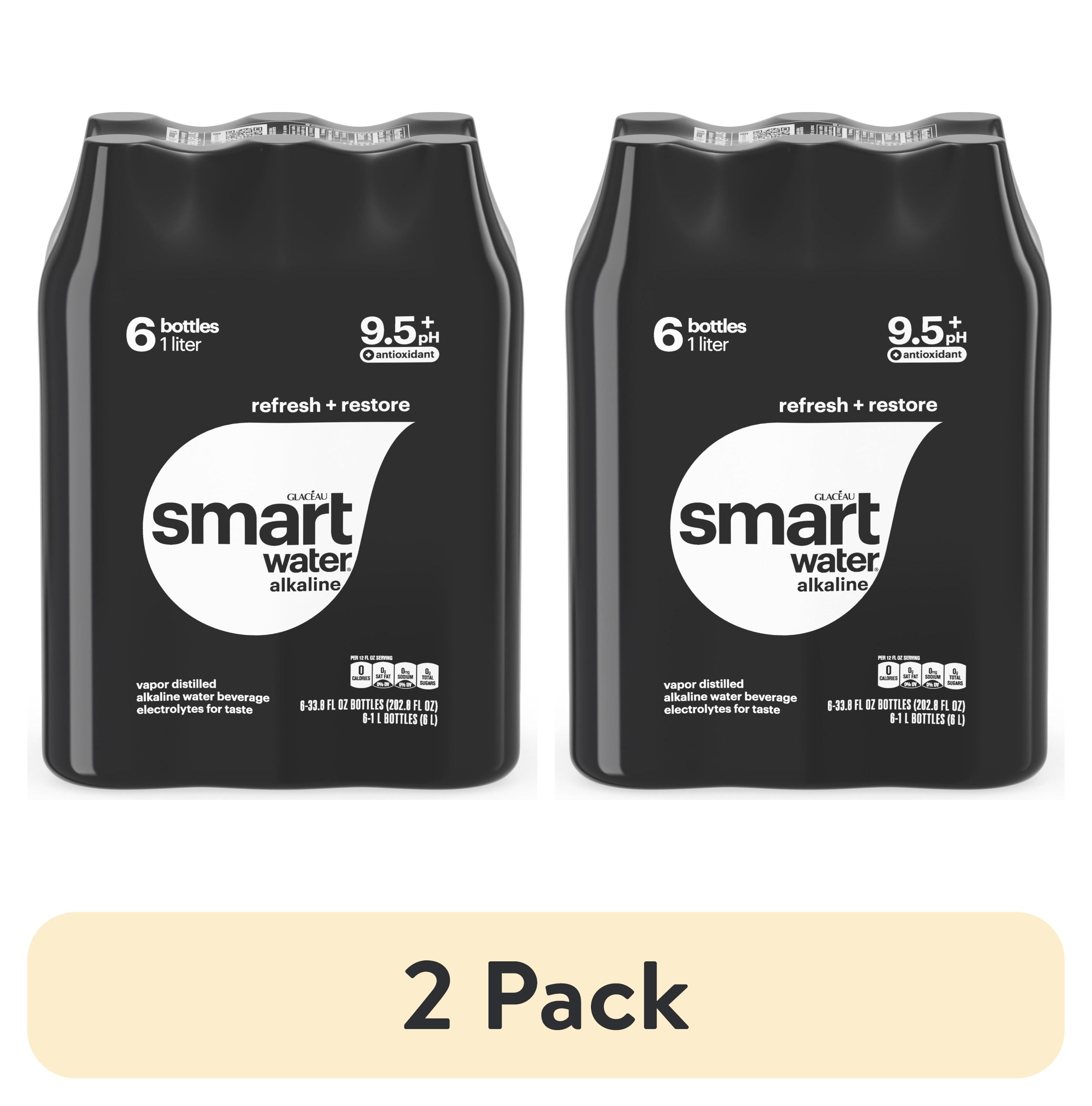 (2 pack) smartwater Alkaline with Antioxidant Water Bottles, 33.8 fl oz ...