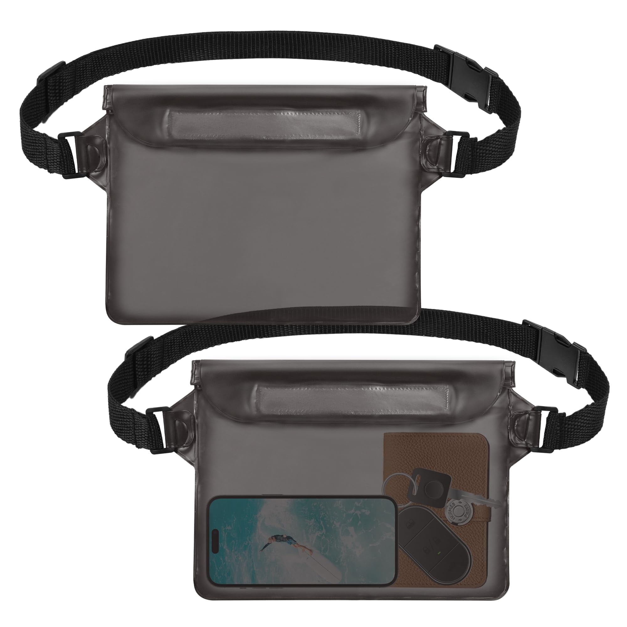 2 pack waterproof pouch with adjustable waist strap, waterproof dry bag, keeps cell phones and ...