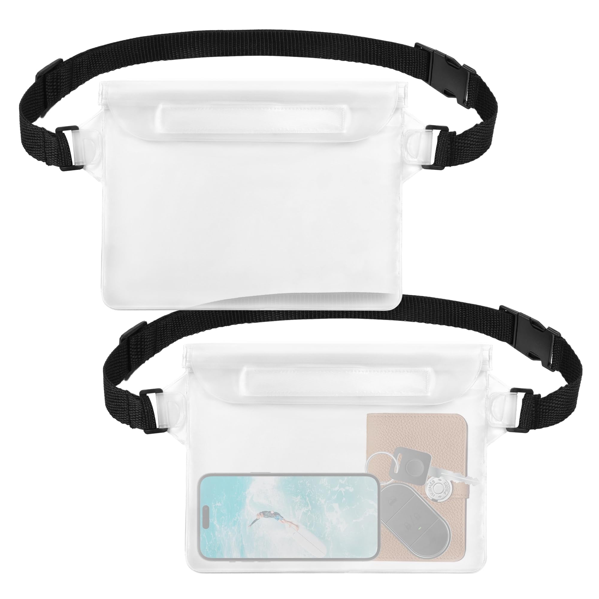 2 pack waterproof pouch with adjustable waist strap, waterproof dry bag, keeps cell phones and ...