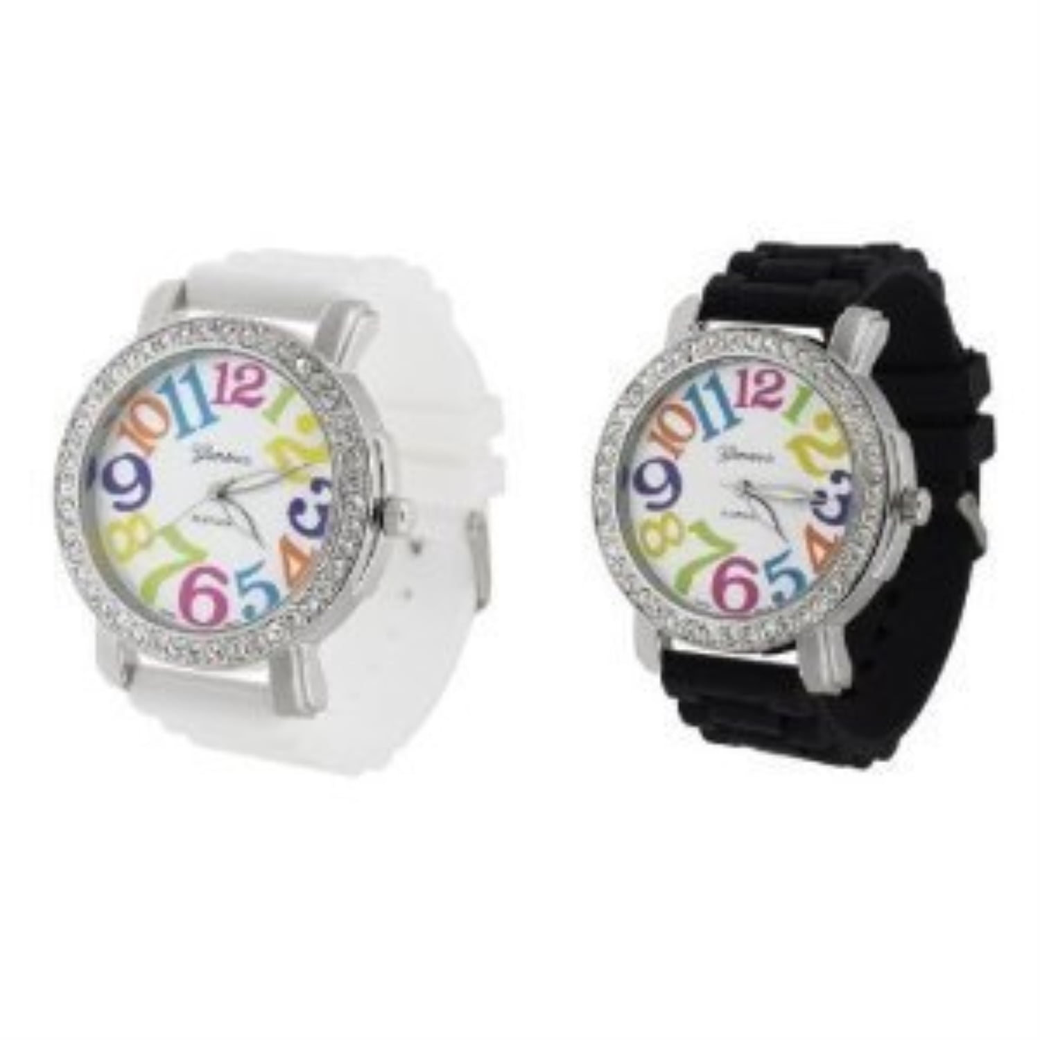 Geneva Women's Silicone Watches, Large Round Face, Rainbow Numbers, 2 ...
