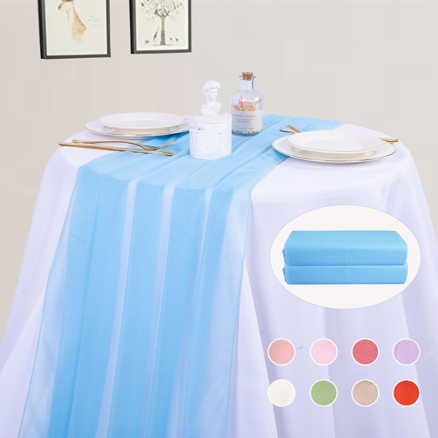2 packs 30 x 120 inches baby blue chiffon table runner 10ft boho gauze ...