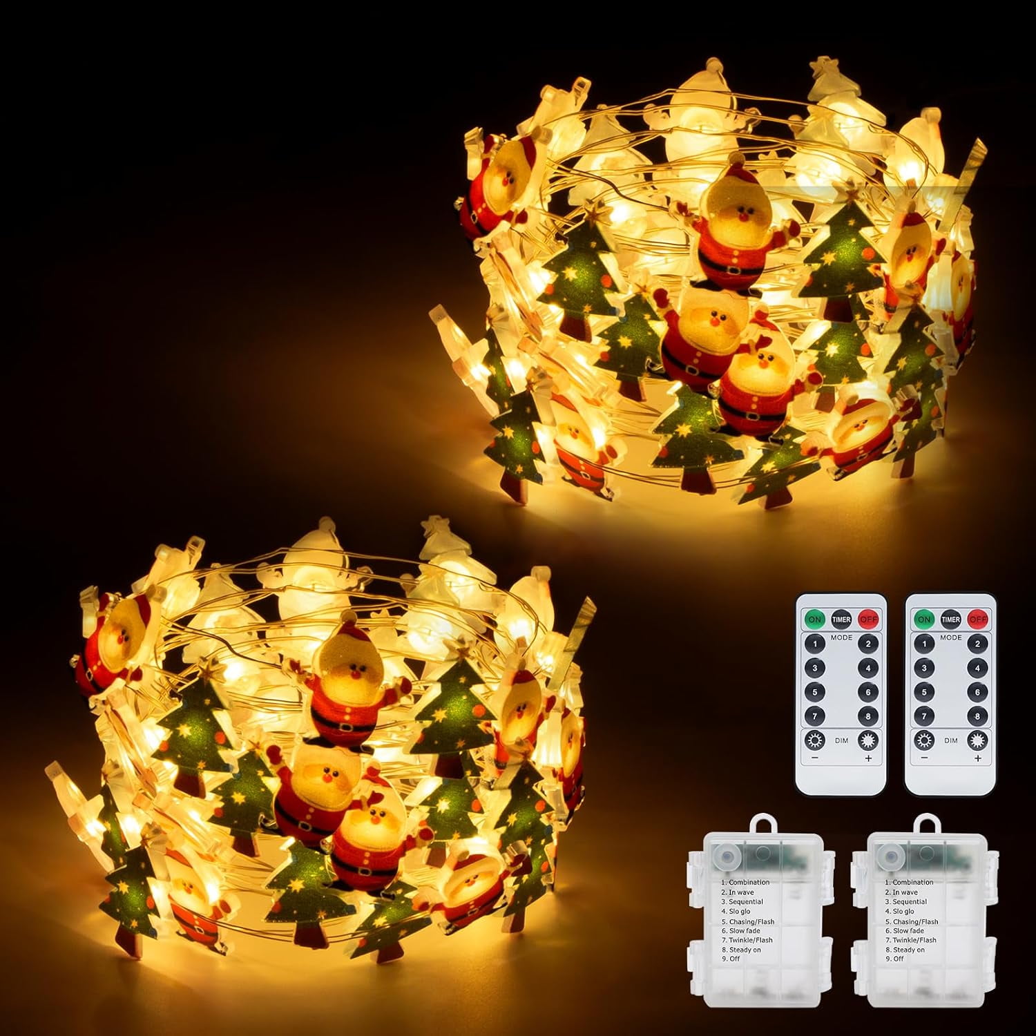 2 packs of 50 LED fairy lights Battery-powered Santa Claus and ...