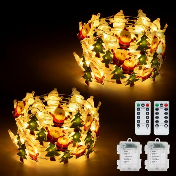2 packs of 50 LED fairy lights Battery-powered Santa Claus and ...