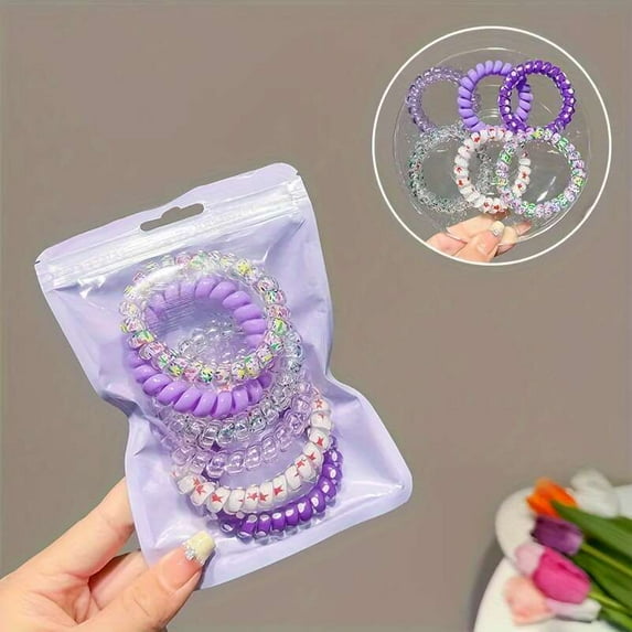 2 packs of 6 pieces each Bright and Colorful Telephone Cable Hair Rings ...