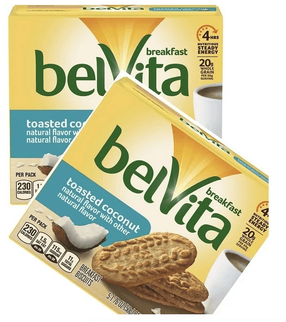 2 packs Belvita Toasted Coconut Breakfast Biscuits, 5 Packs (4 Biscuits ...