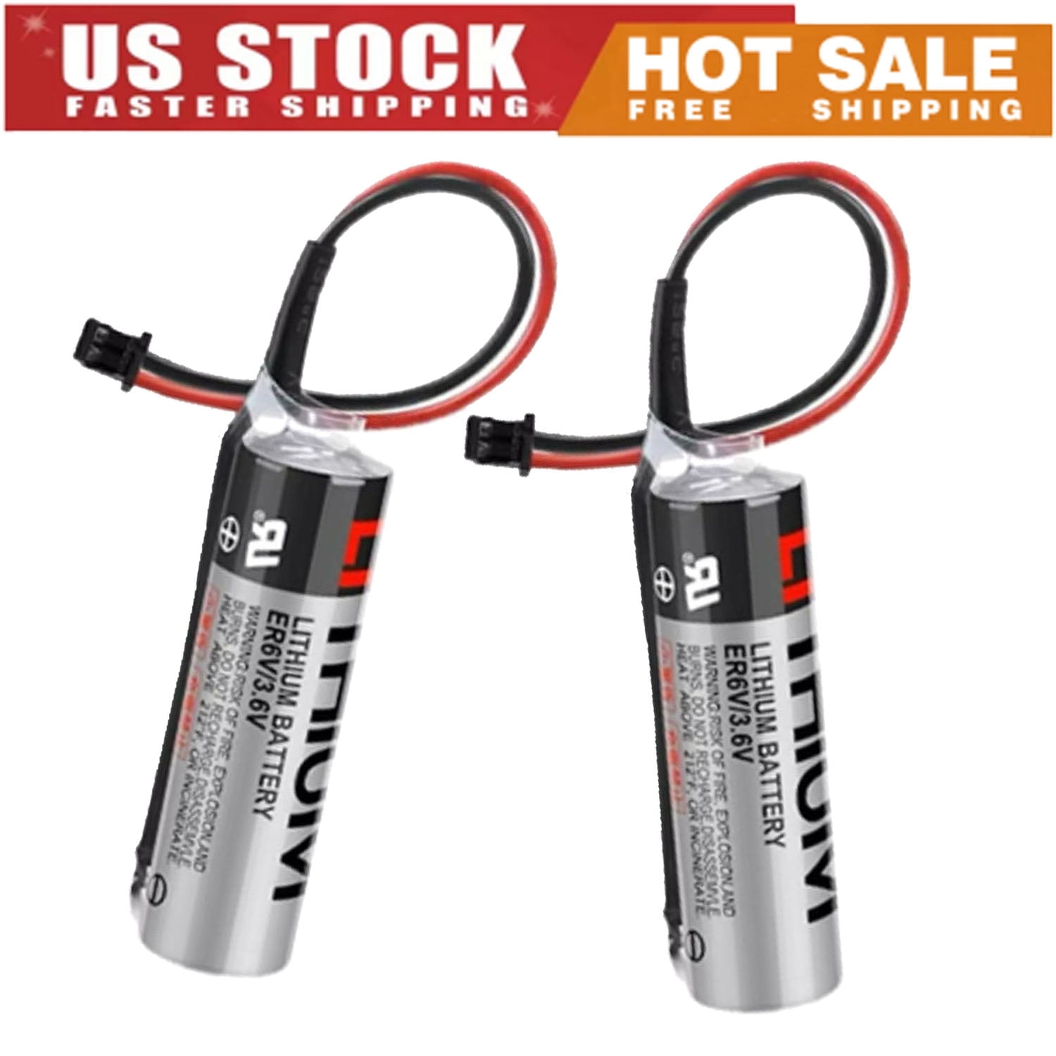 2-packs ER6VC119A ER6V/3.6V 3.6V 2400mAh PLC Battery Lithium Battery ...