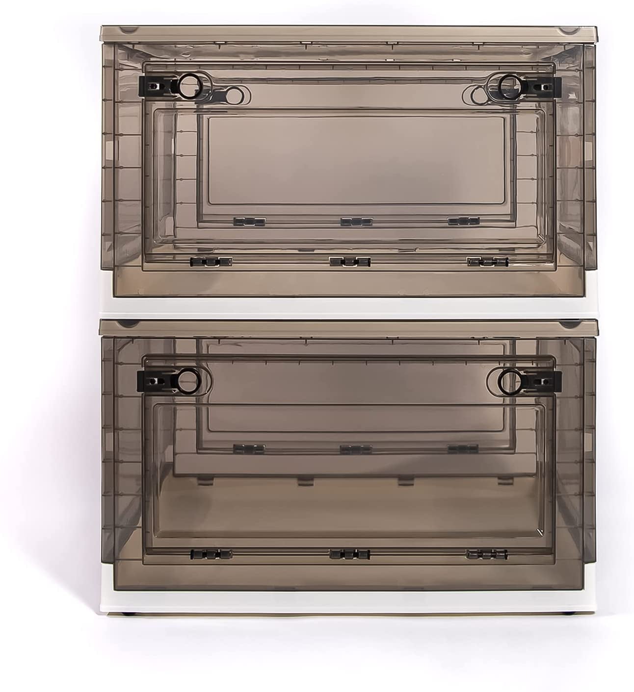 2 packs LARGE Storage Bins Side Opening, Stackable Lid Collapsible ...