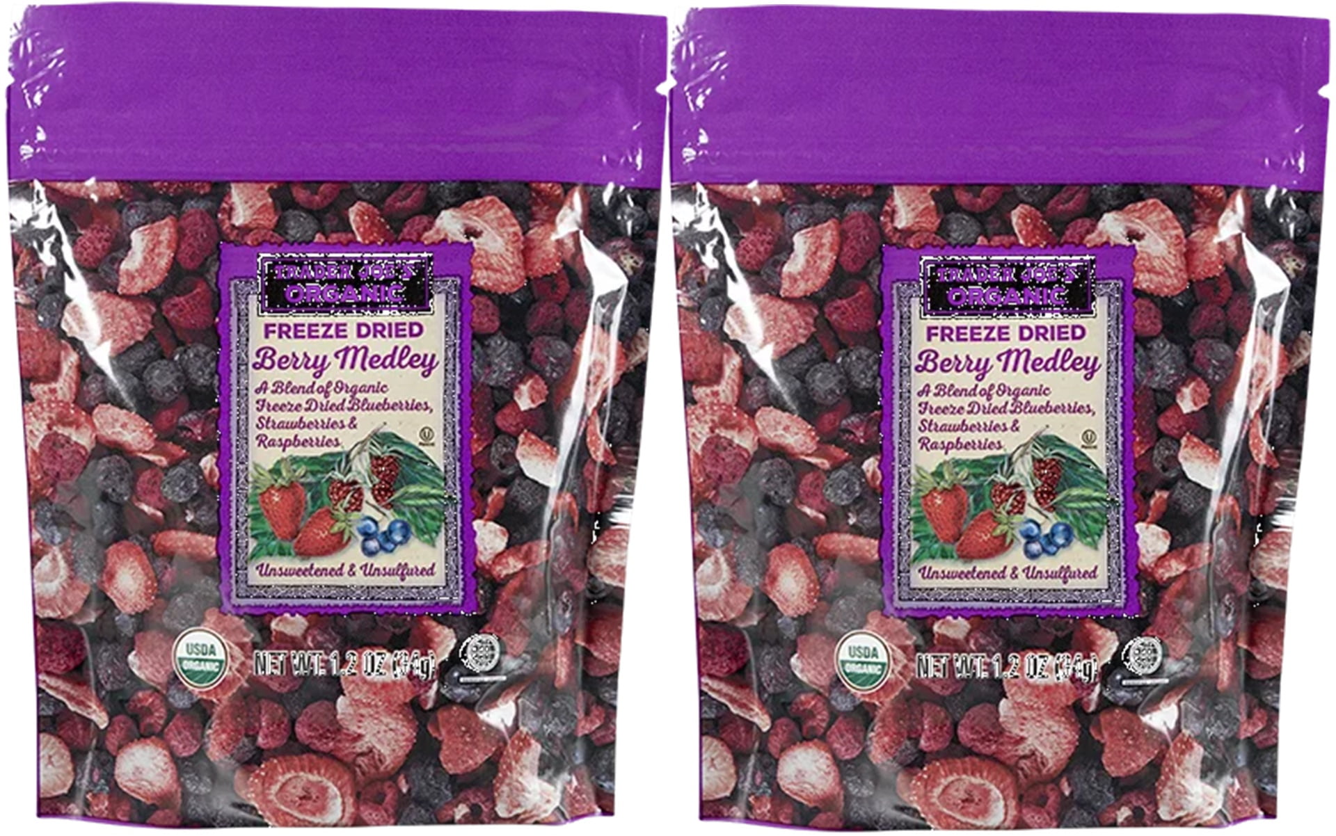 (2 packs) Trader Joe's USDA Organic Freeze Dried Berry Medley Blueberry Strawberry Raspberry ...