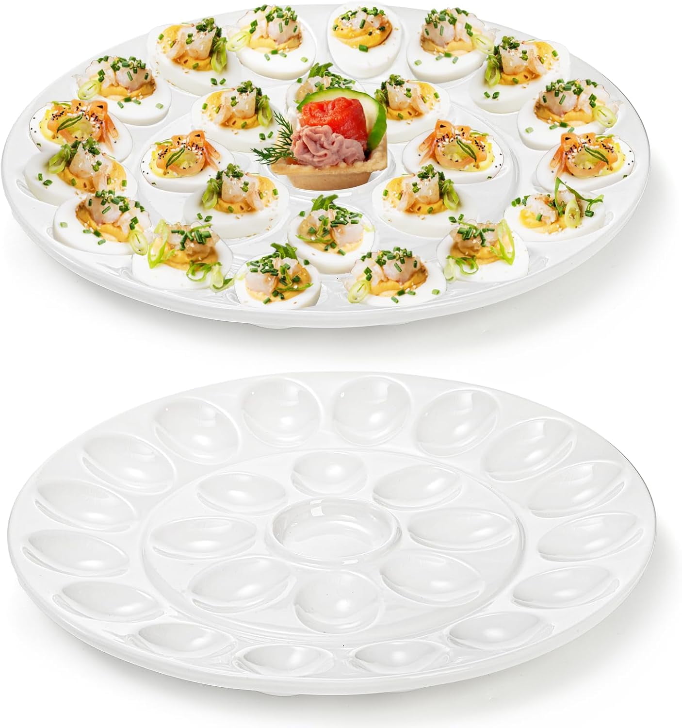 2 packs of 12.6-inch porcelain plates with egg tray/tray, white egg ...