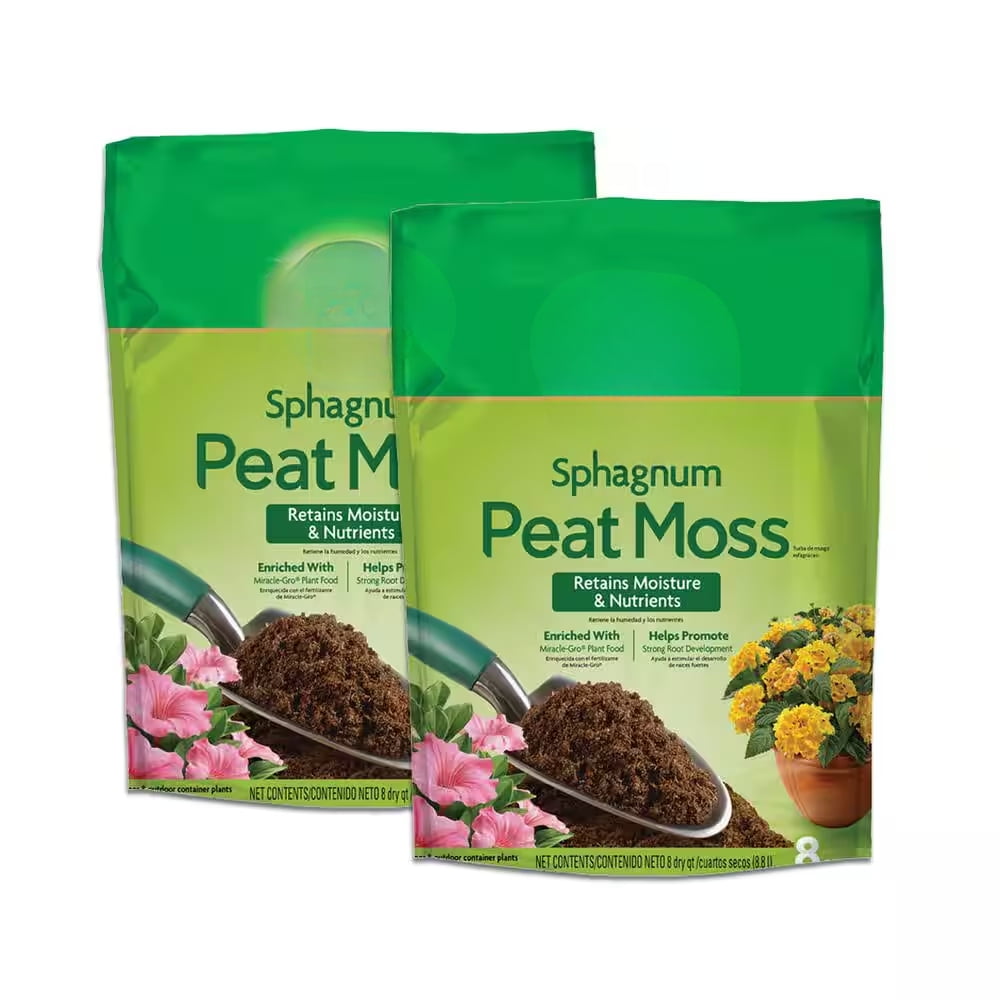 2 Packs of Peat Moss, 8 Quarts Each, Enriched with Plant Food, Promotes ...