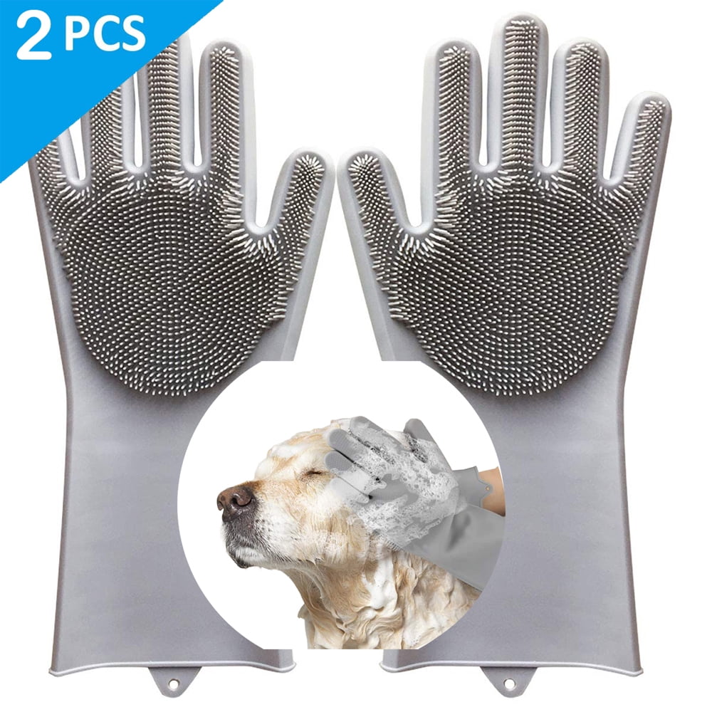 2 pairs Silicone Dishwashing & Pet Grooming Gloves - 2-in-1 Heat ...