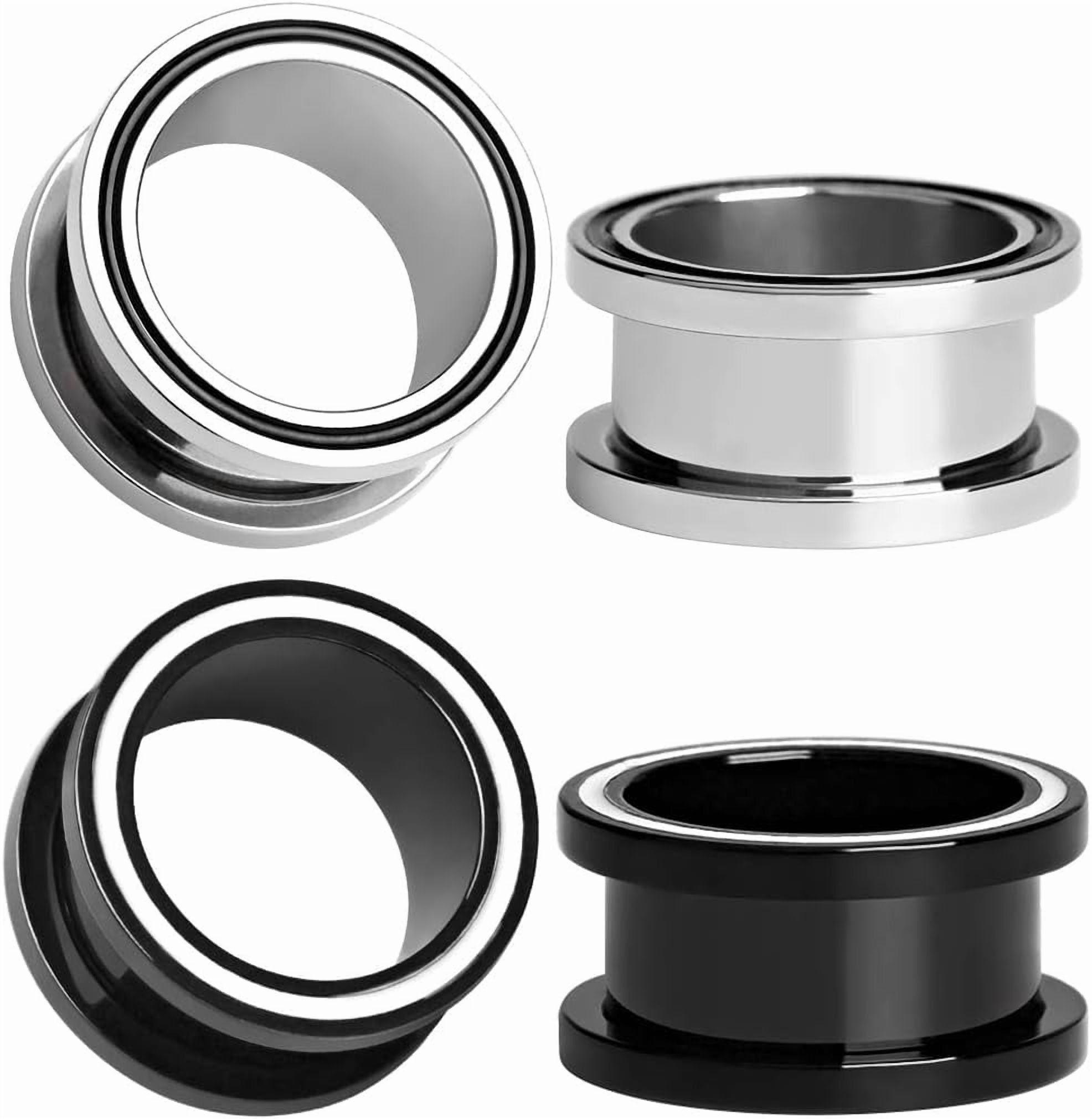 2 pairs Stainless Steel Ear Plugs Black Gauges Stretching Screw Fit ...