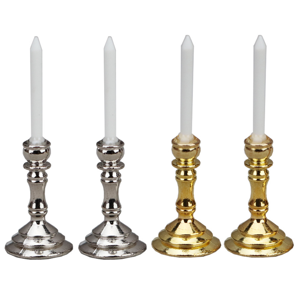 2 pairs of Doll House Candlestick Miniature Candle Holder Adornment ...
