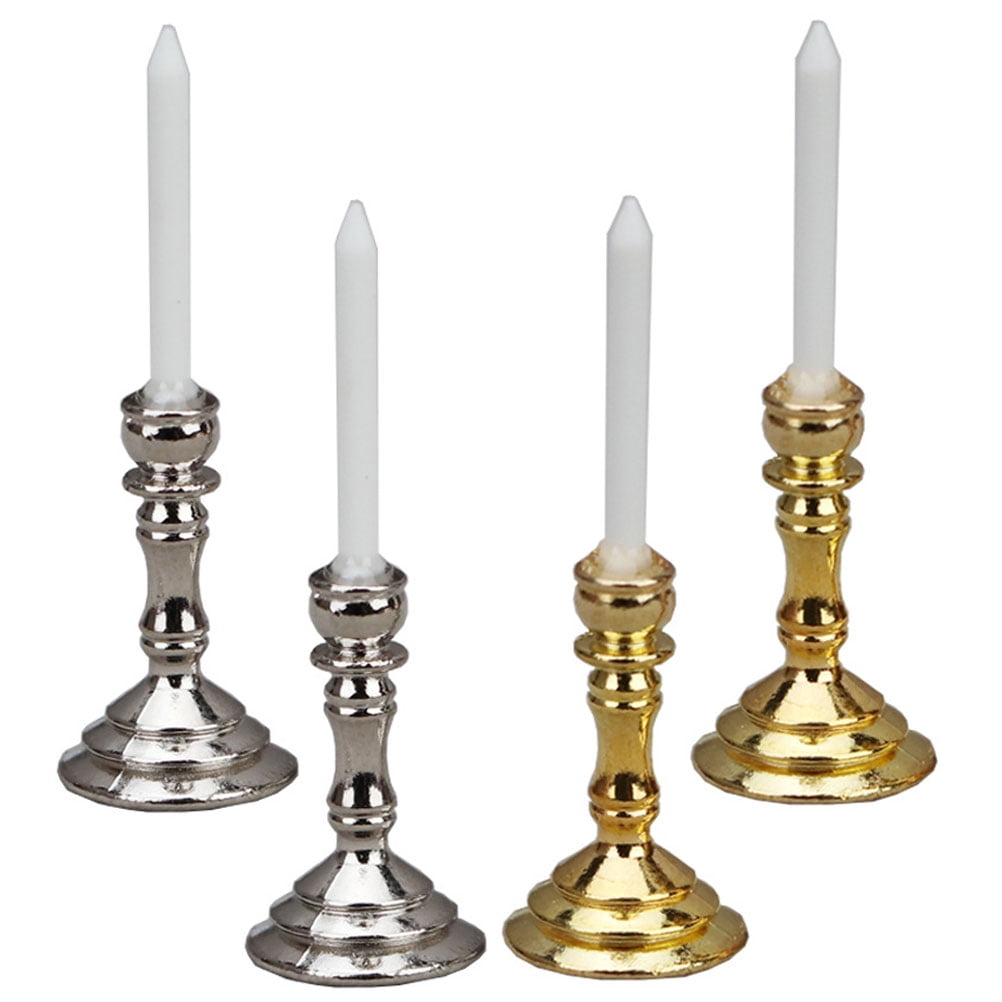 2 pairs of Miniature Candle Holders Dollhouse Miniature Candlestick ...