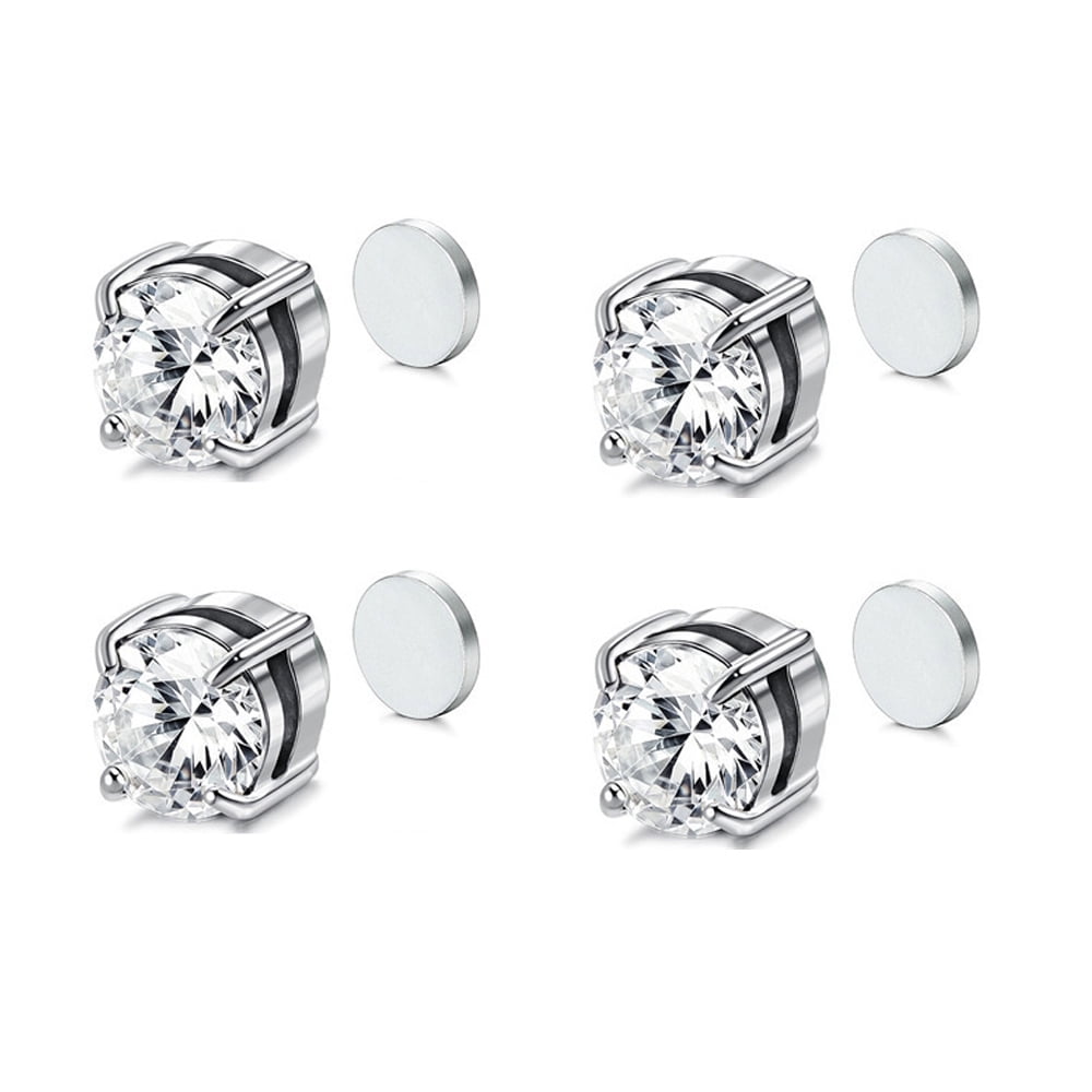 2 pairs of zircon magnet ear clips without ear holes made of 316 zircon ...