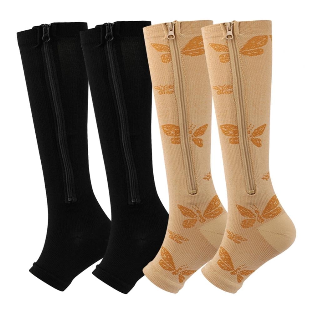 2 pairs zipper compression socks for women & men, 15-20 mmhg open toe ...