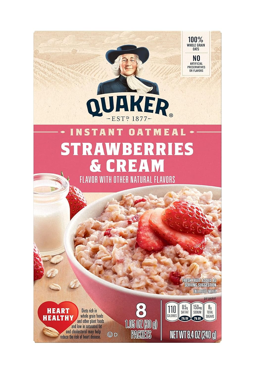 2 pake Quaker Instant Oatmeal, Strawberries & Cream, 8.4 Oz - Walmart.com