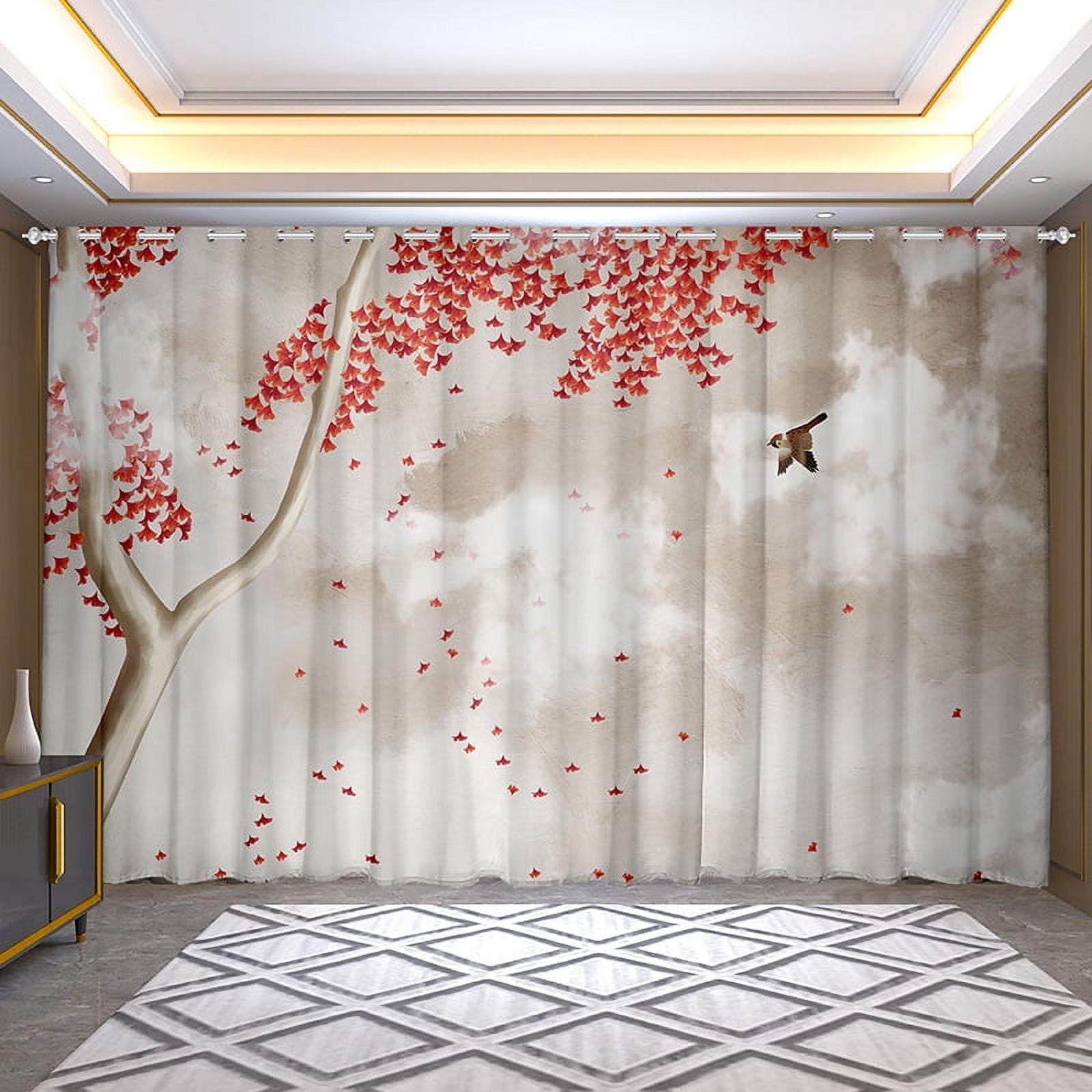 2 panel Chinese Plum Blossom Printed Curtains for Bedroom Living Room ...