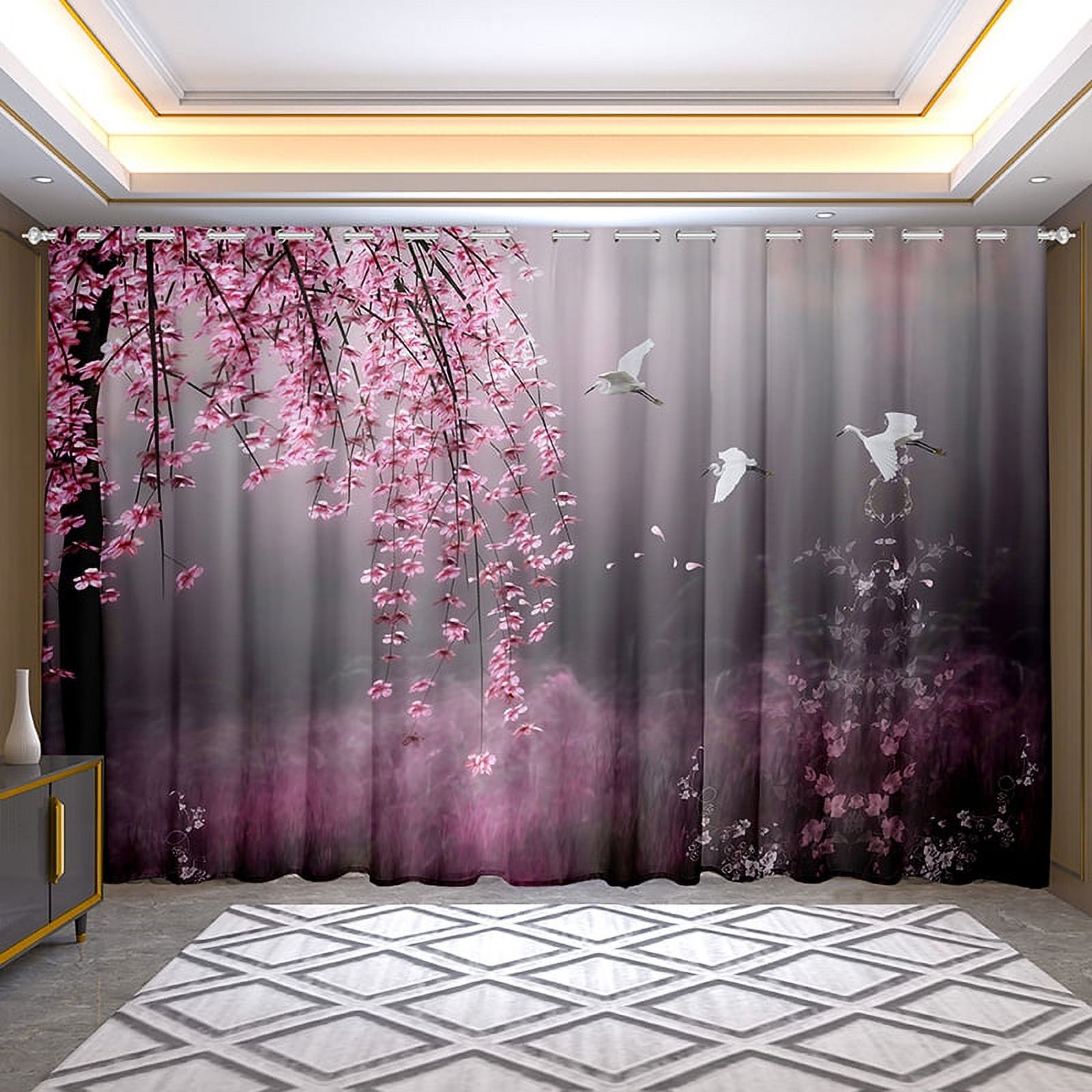 2 panel Chinese Plum Blossom Printed Curtains for Bedroom Living Room ...