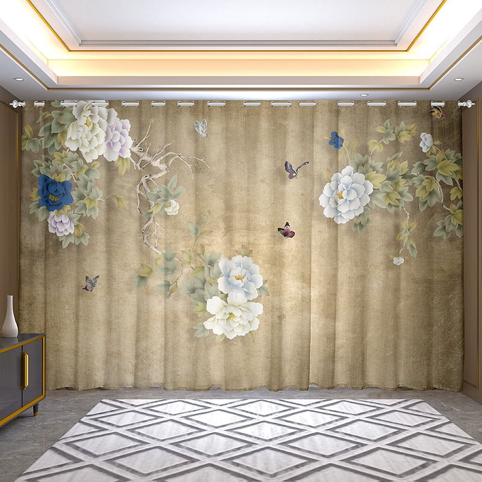 2 panel Chinese Plum Blossom Printed Curtains for Bedroom Living Room ...