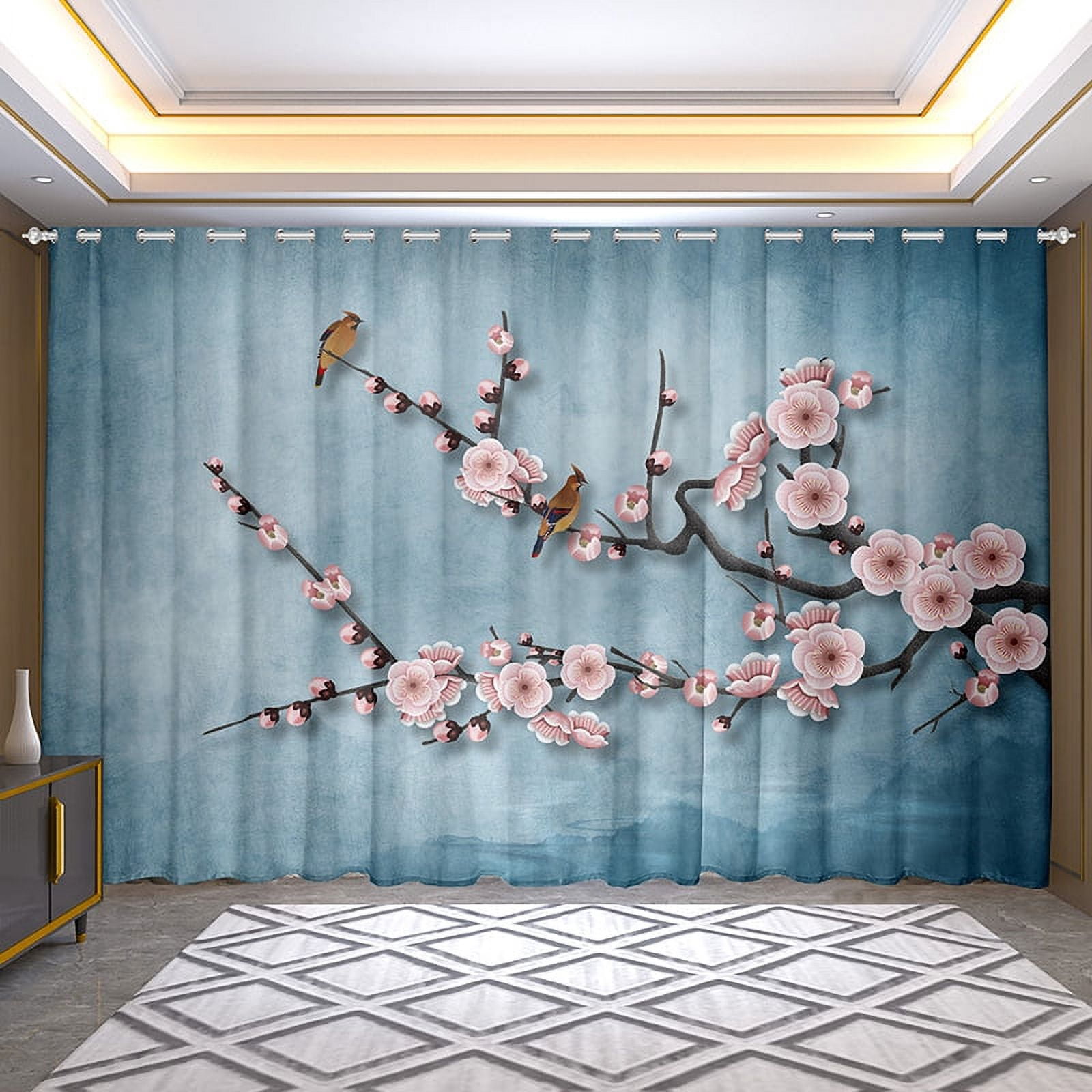 2 panel Chinese Plum Blossom Printed Curtains for Bedroom Living Room ...