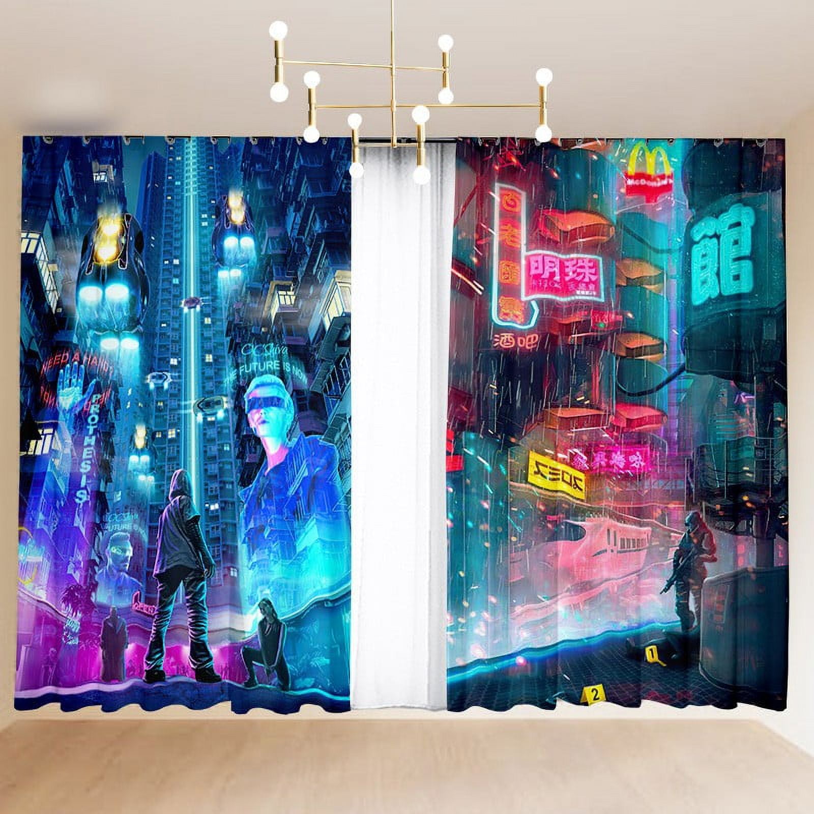 2 panel Cyberpunk Anime City View Curtains for Bedroom Living Room ...