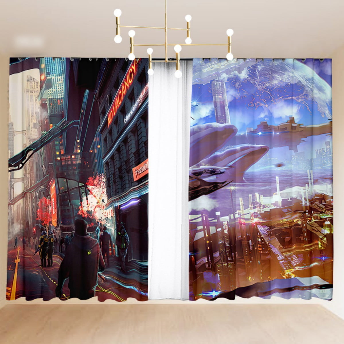 2 panel Cyberpunk Anime City View Curtains for Bedroom Living Room ...