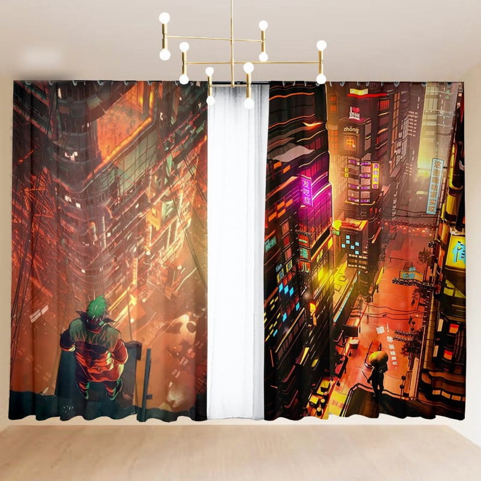 2 panel Cyberpunk Anime City View Curtains for Bedroom Living Room ...
